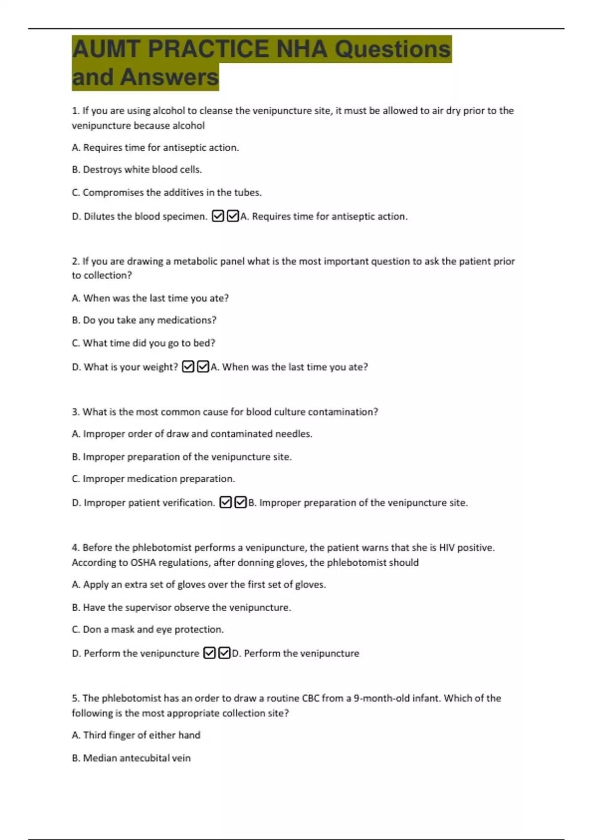 AUMT PRACTICE NHA Questions and Answers - AUMT - Stuvia US