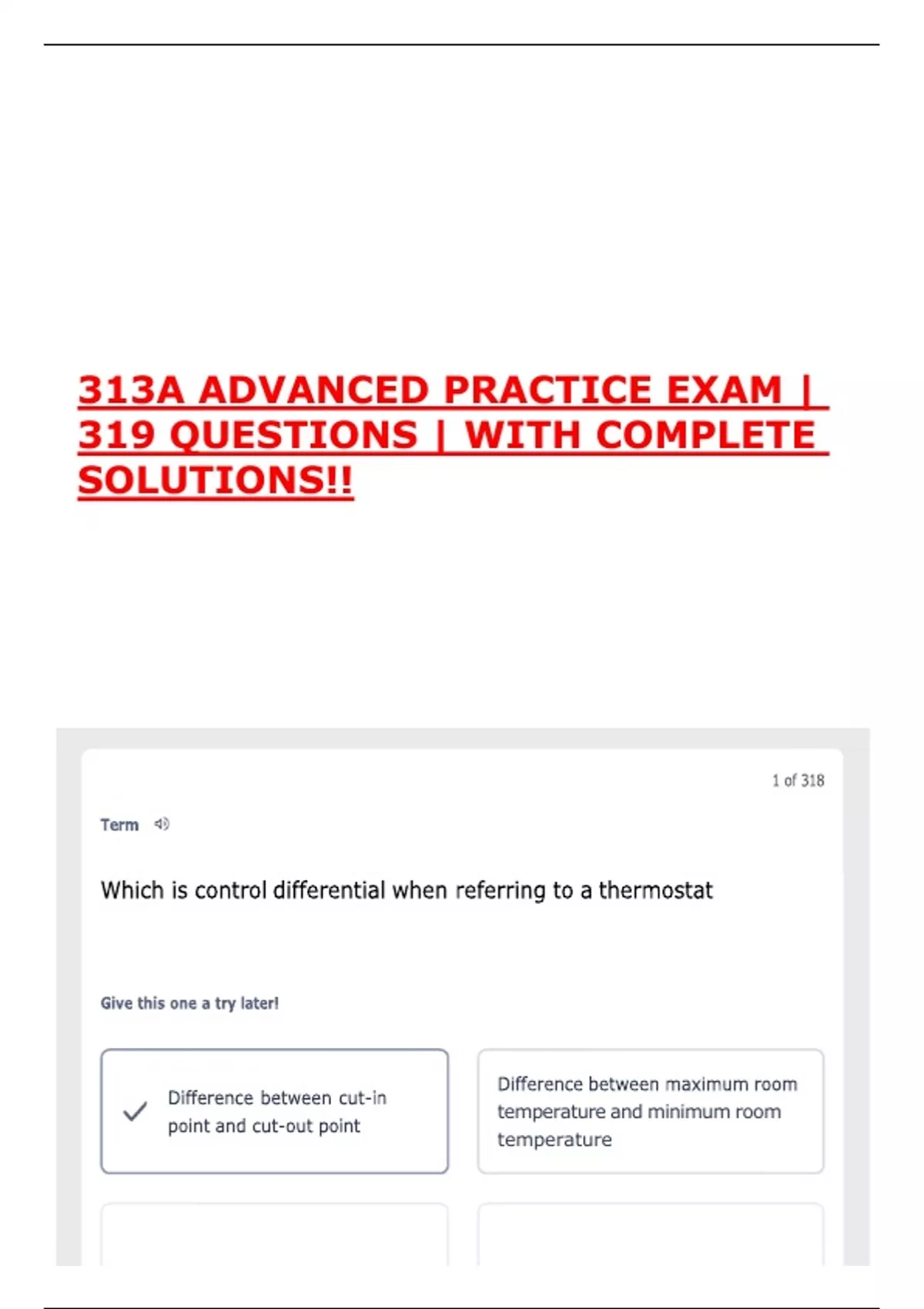 313A ADVANCED PRACTICE EXAM | 319 QUESTIONS | WITH COMPLETE SOLUTIONS!! - RED SEAL 313A - Stuvia US