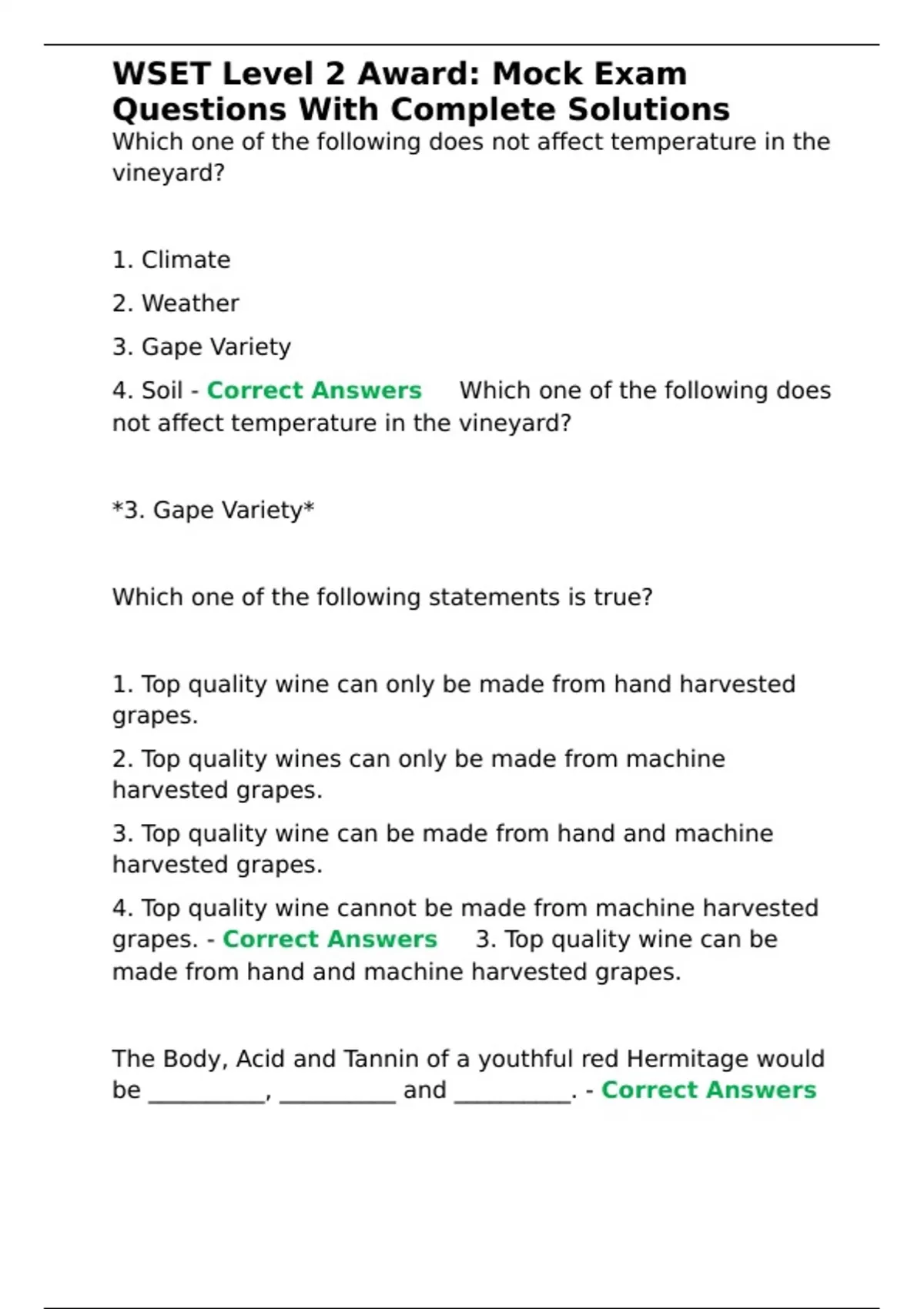 WSET Level 2 Award Mock Exam Questions With Complete Solutions.WSET ...