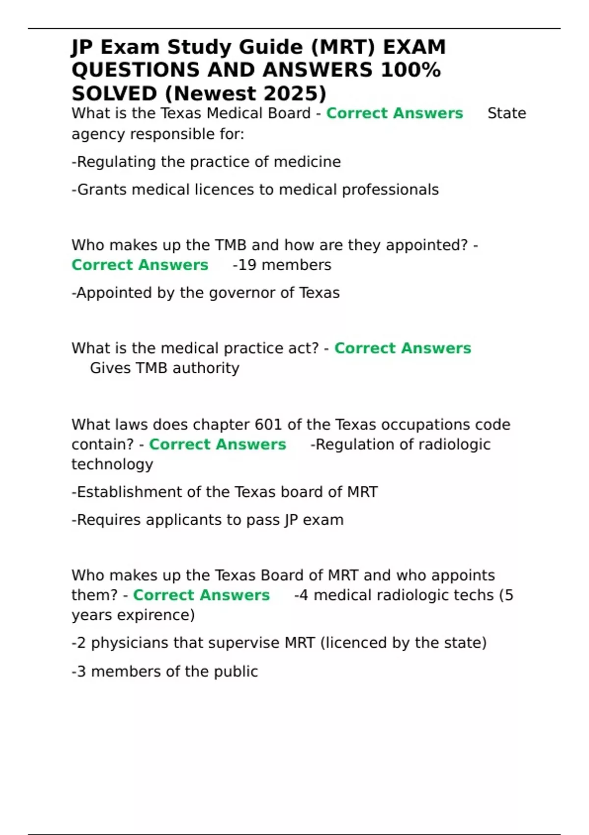 JP Exam Study Guide (MRT) EXAM QUESTIONS AND ANSWERS 100- SOLVED ...