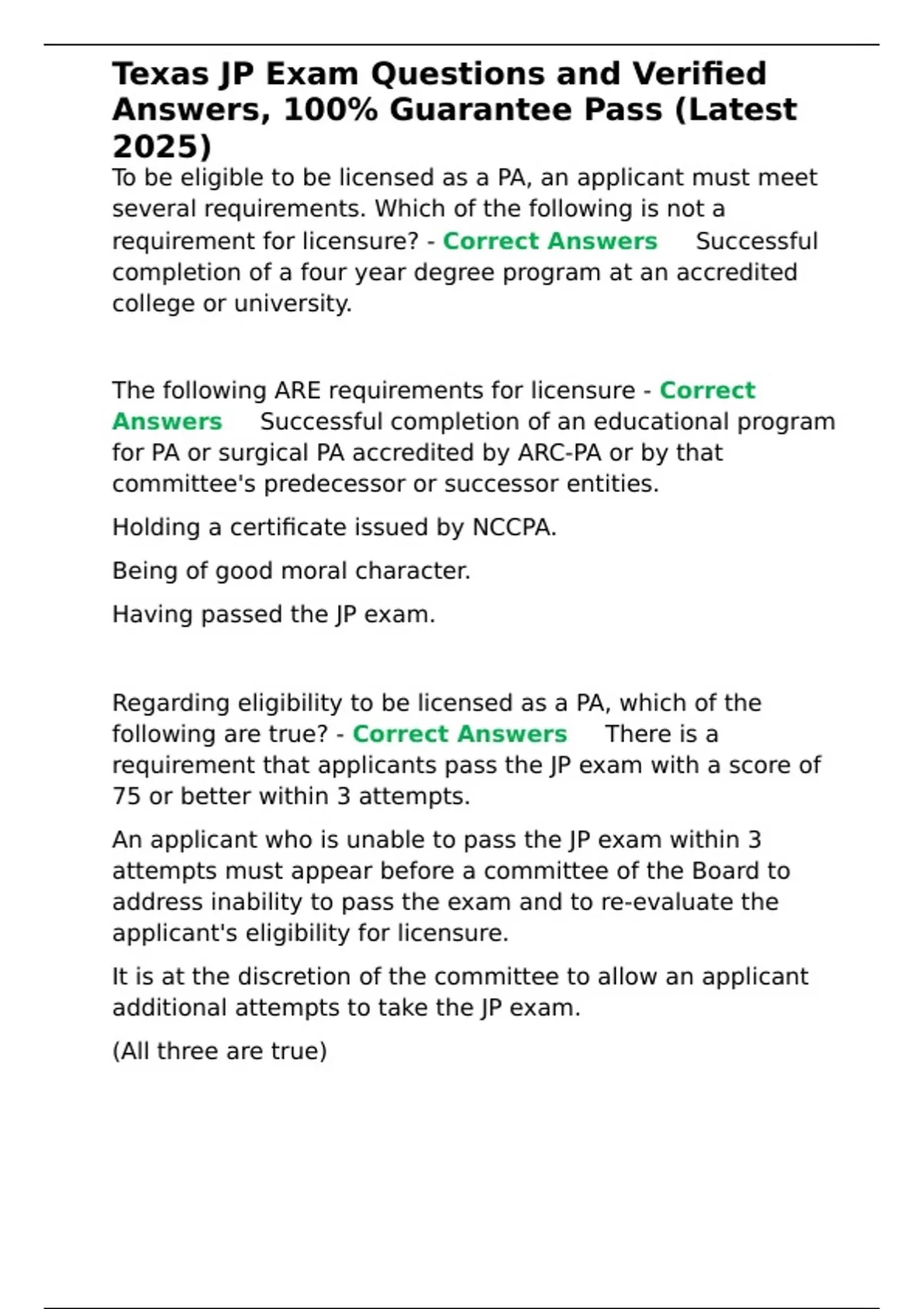 Texas JP Exam Questions and Verified Answers, 100- Guarantee Pass ...