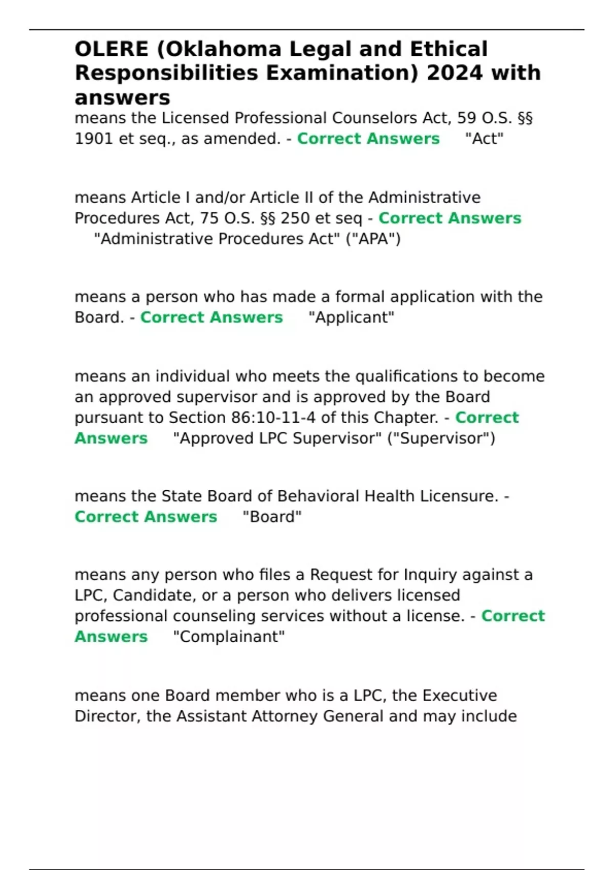 OLERE (Oklahoma Legal and Ethical Responsibilities Examination) 2024 ...