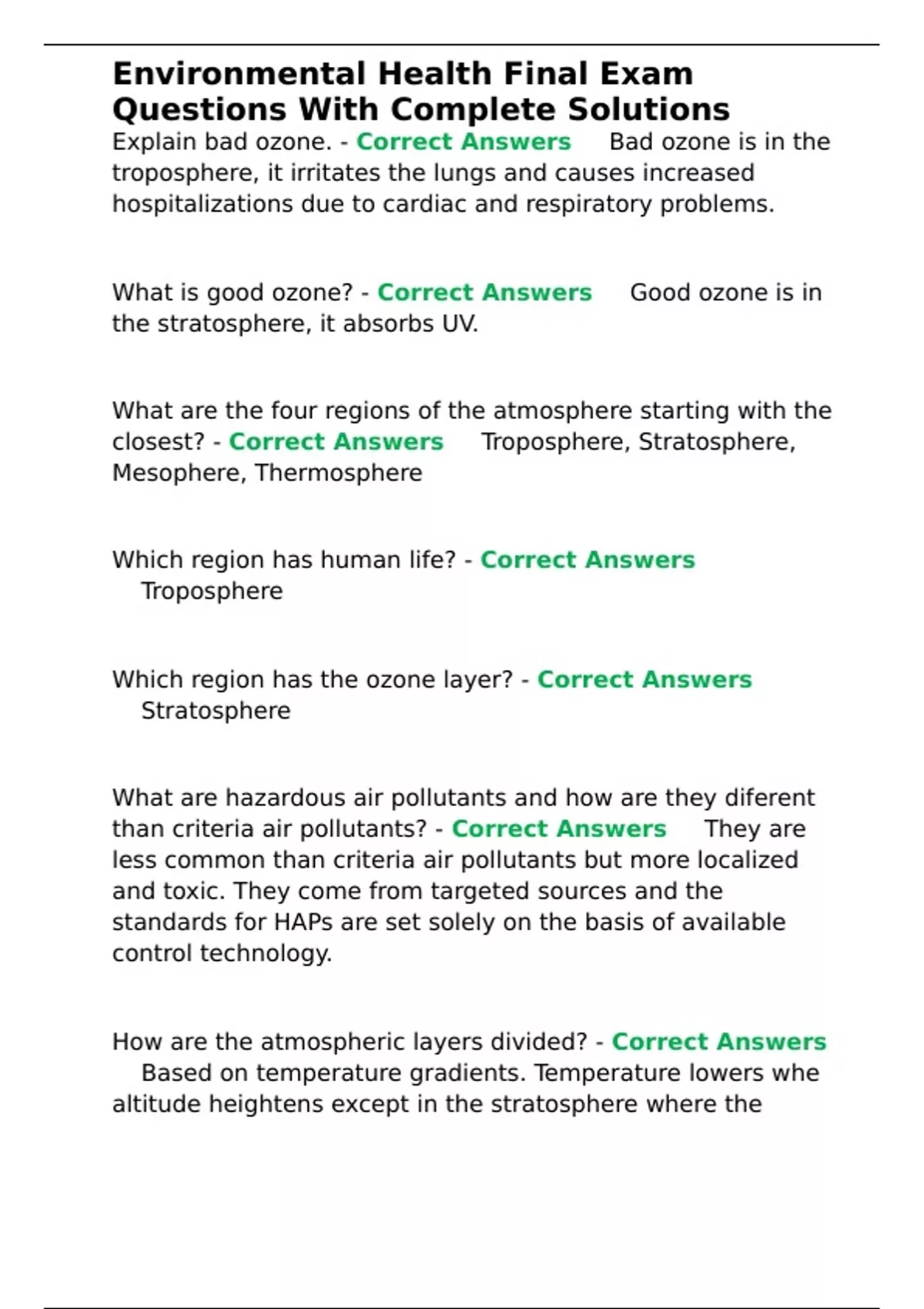 Environmental Health Final Exam Questions With Complete Solutions ...