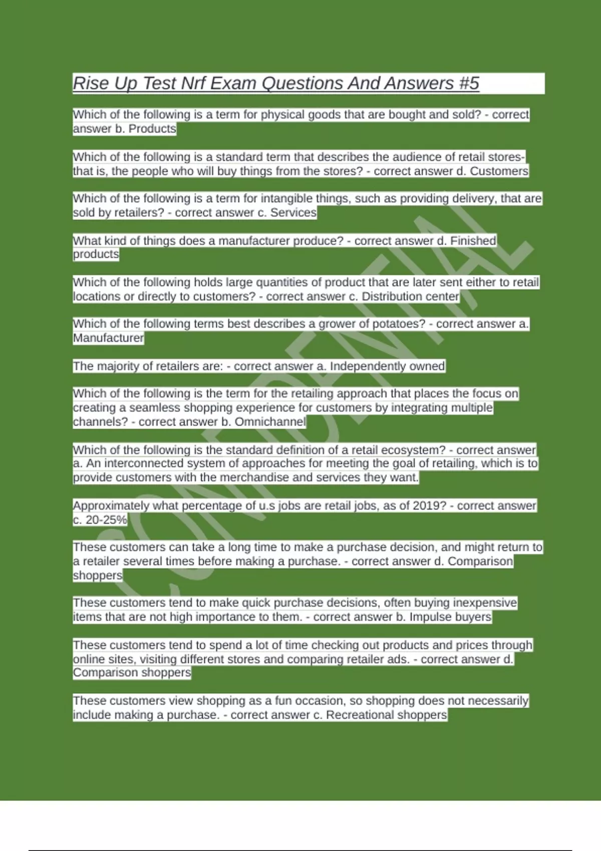 Rise Up Test Nrf Exam Questions And Answers -5. - NRF RETAIL INDUSTRY ...