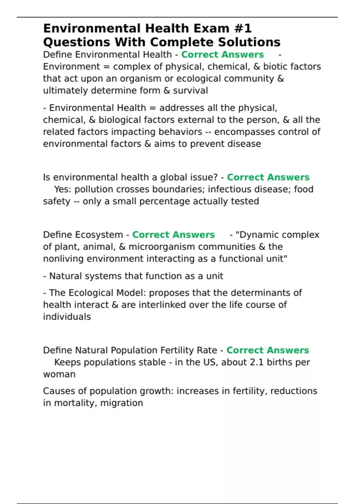 Environmental Health Exam -1 Questions With Complete Solutions ...