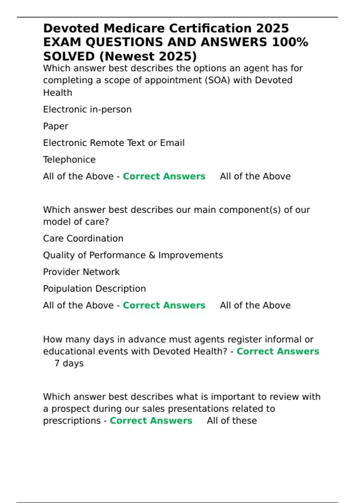 Devoted Medicare Certification 2025 EXAM QUESTIONS AND ANSWERS 100 ...