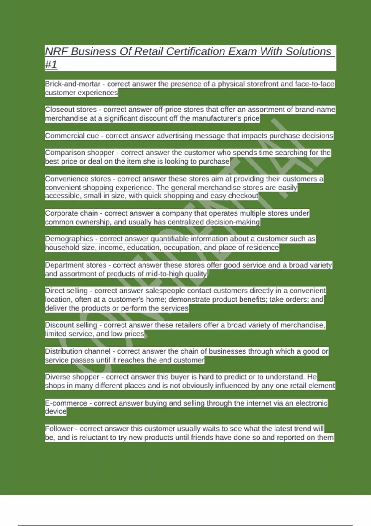 NRF Business Of Retail Certification Exam With Solutions -1 - NRF ...