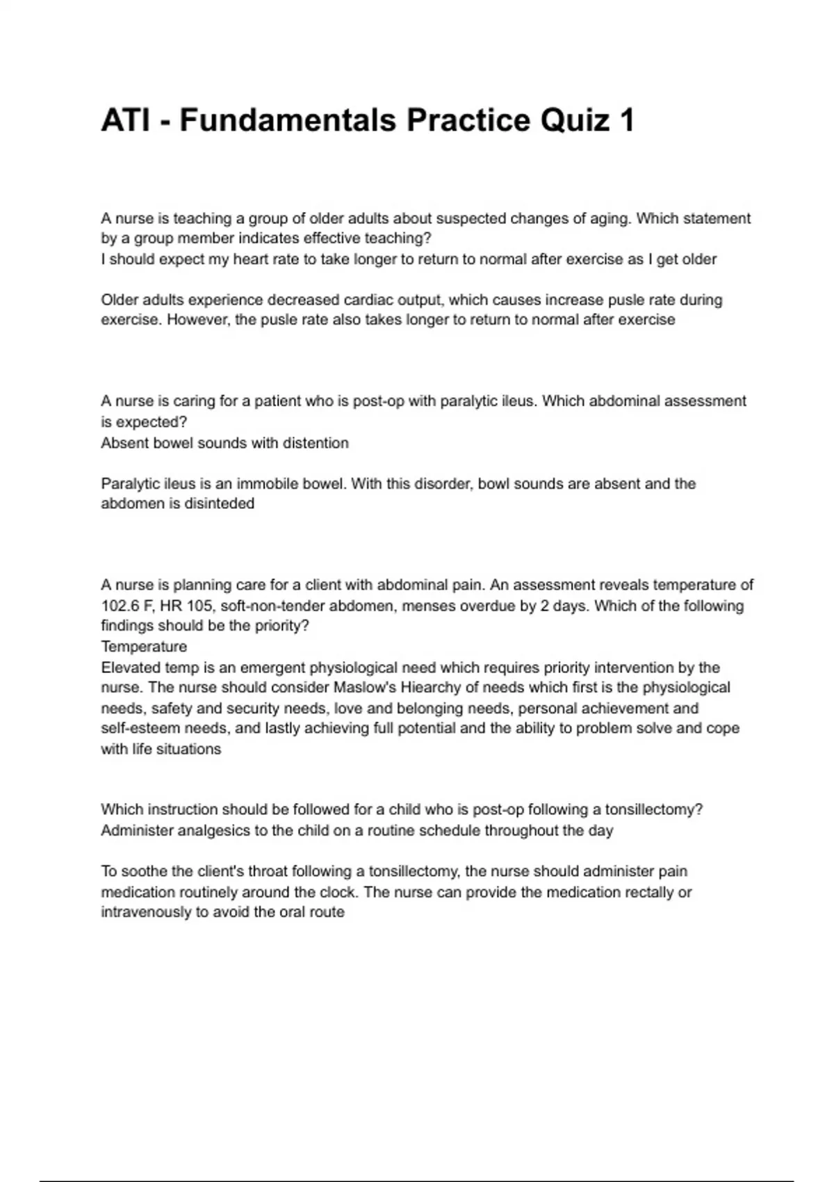 ATI - Fundamentals Practice Quiz 1 NEWEST 2025/2026 ACTUAL EXAM ...