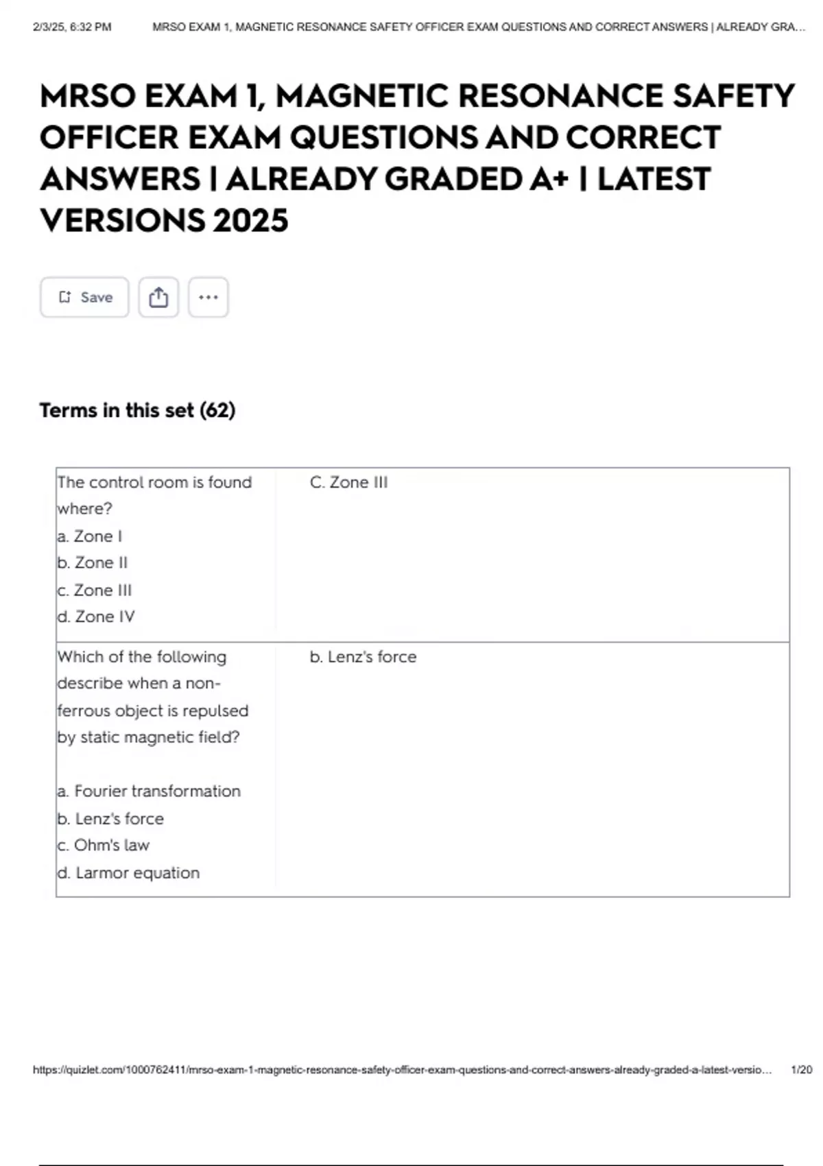 MRSO EXAM 1, MAGNETIC RESONANCE SAFETY OFFICER EXAM QUESTIONS AND ...