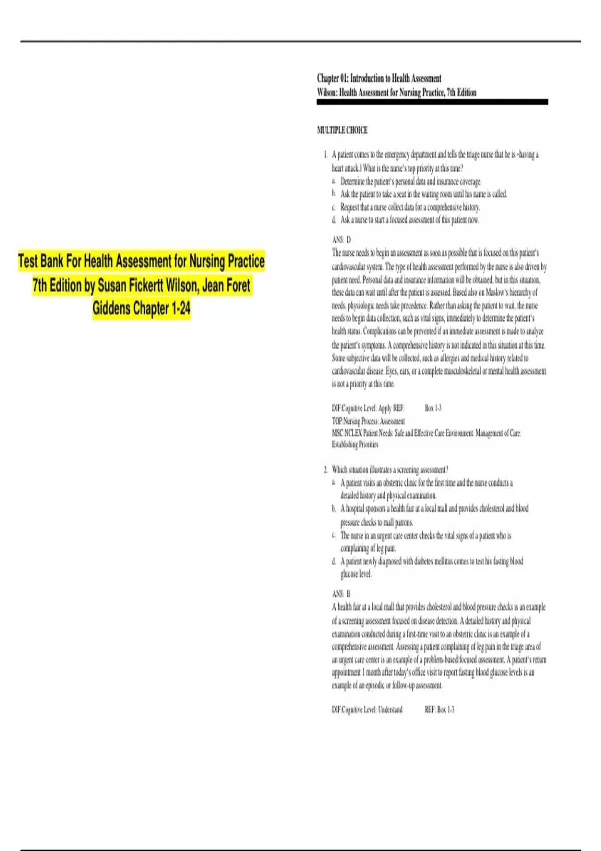 Test Bank For Health Assessment for Nursing Practice 7th Edition by ...