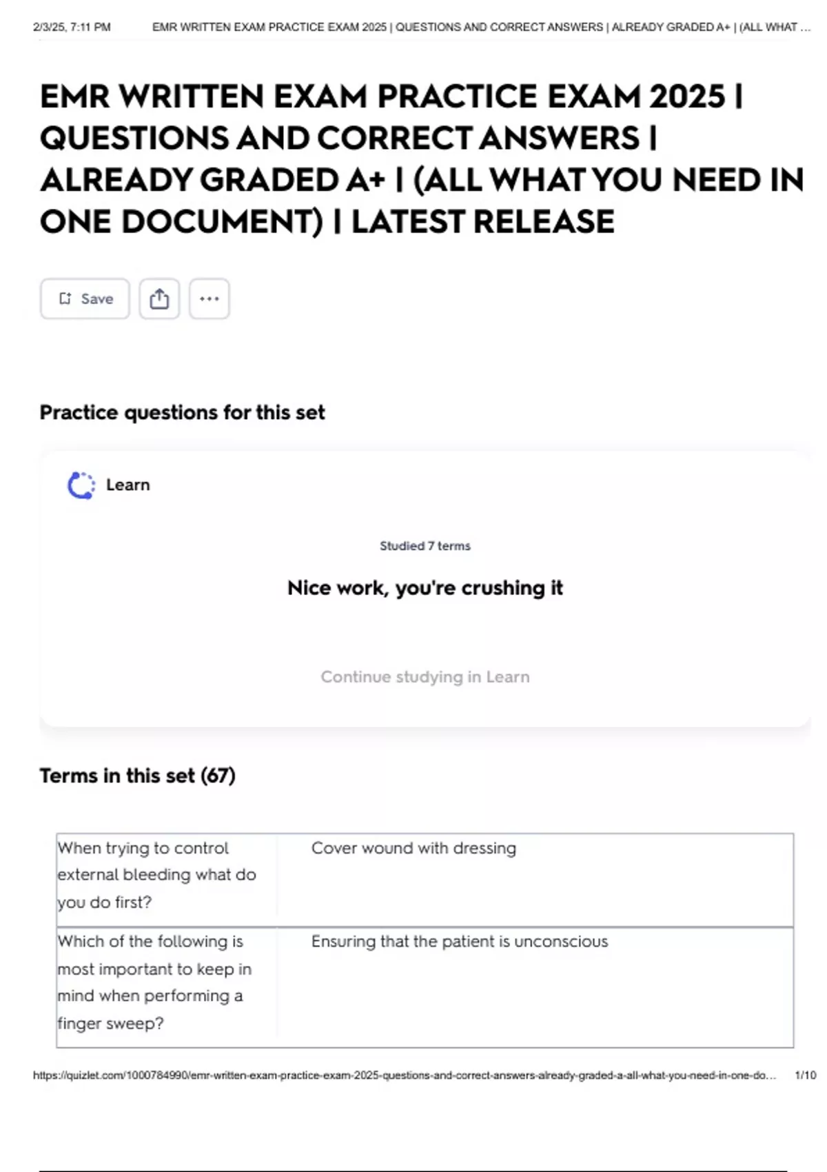 EMR WRITTEN EXAM PRACTICE EXAM 2025 | QUESTIONS AND CORRECT ANSWERS ...