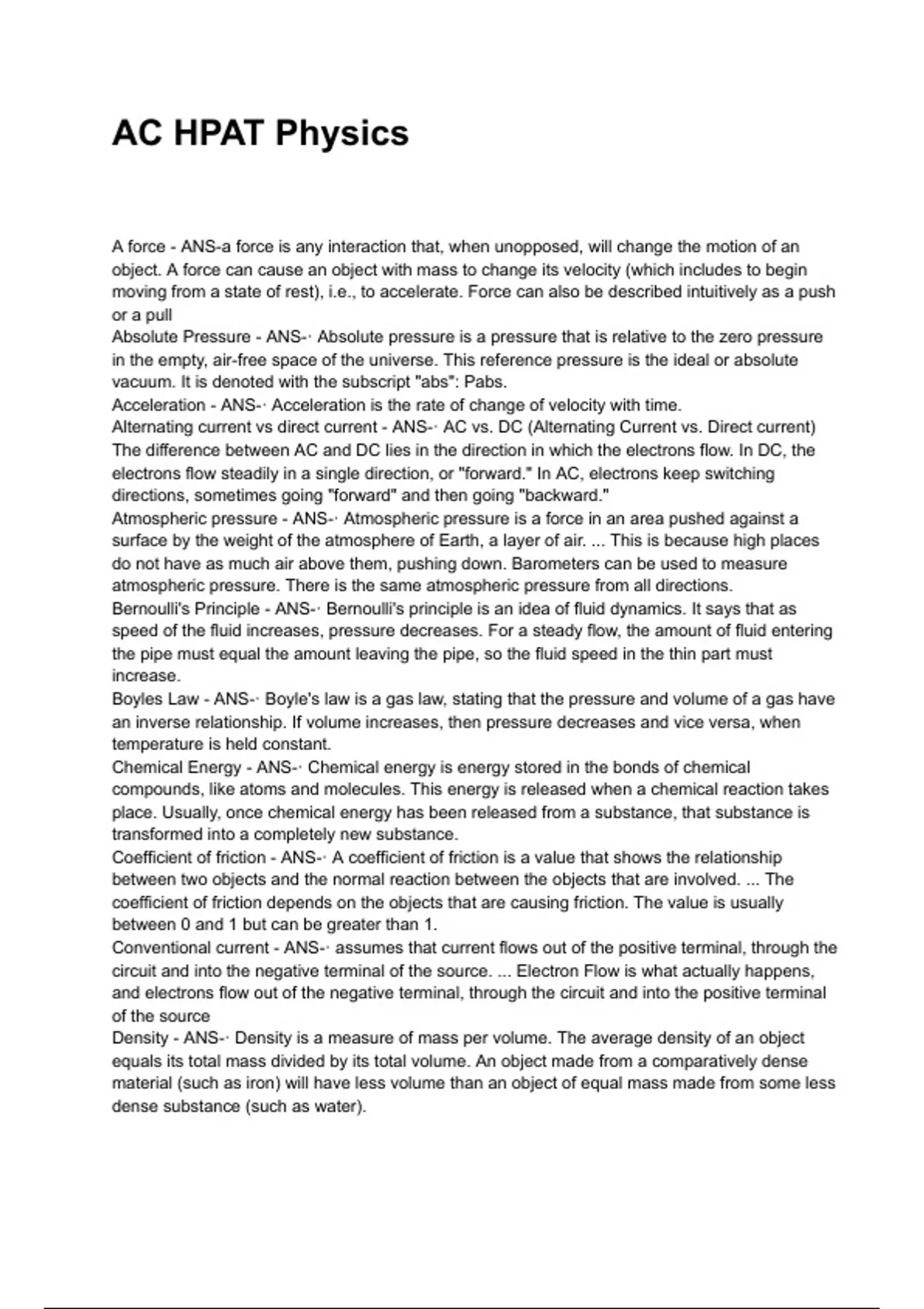 AC HPAT Physics NEWEST 2025/2026 ACTUAL EXAM COMPLETE QUESTIONS AND ...