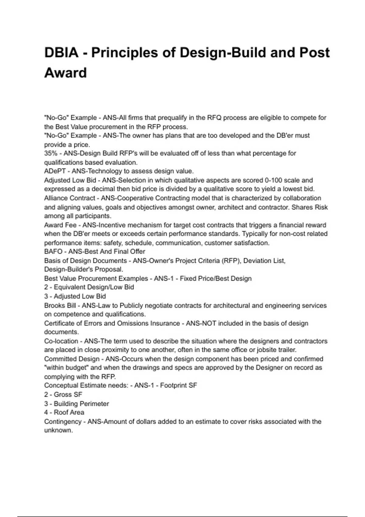 DBIA - Principles of Design-Build and Post Award NEWEST 2025/2026 ...