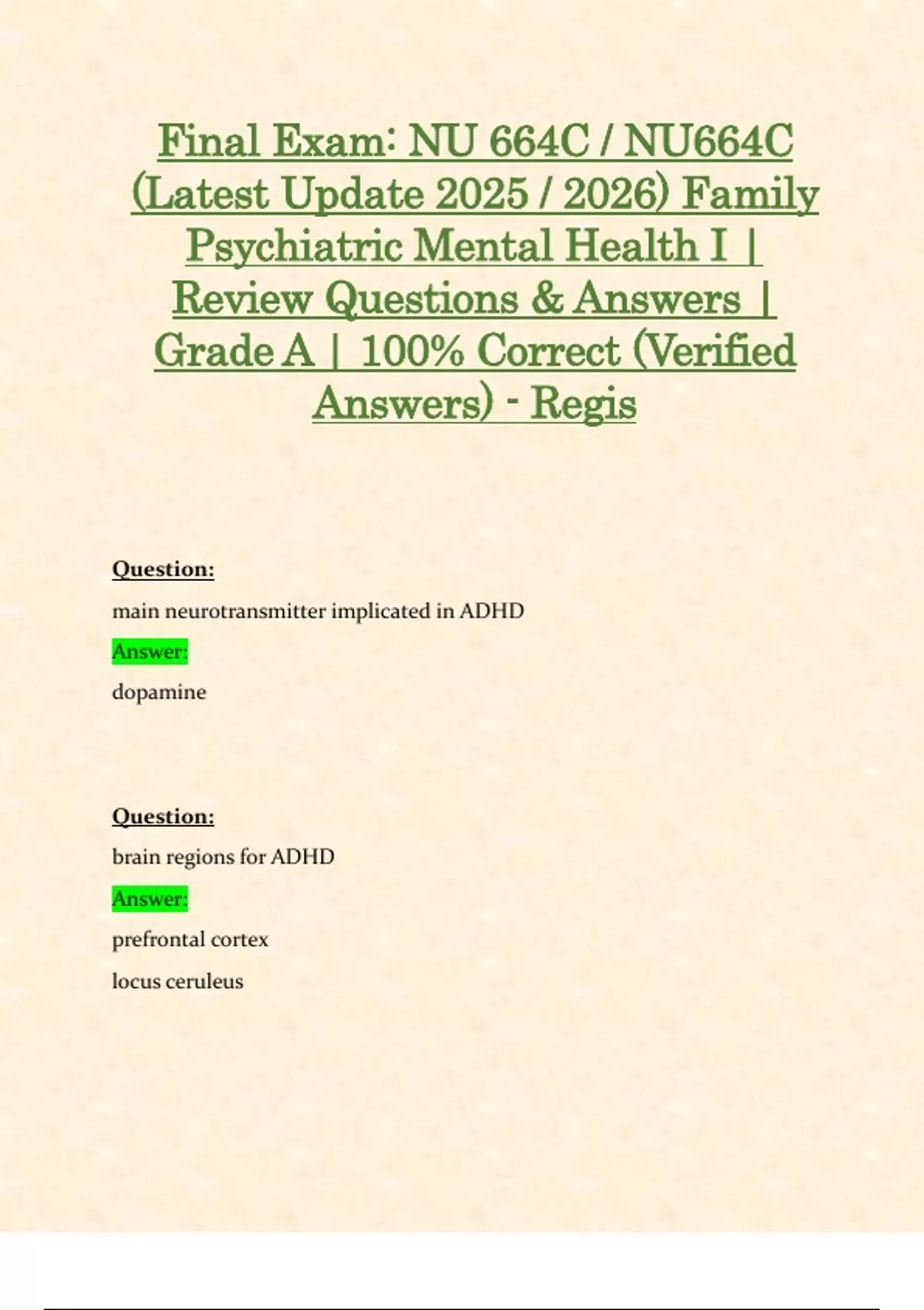 Final Exam: NU 664C / NU664C (Latest Update 2025 / 2026) Family ...