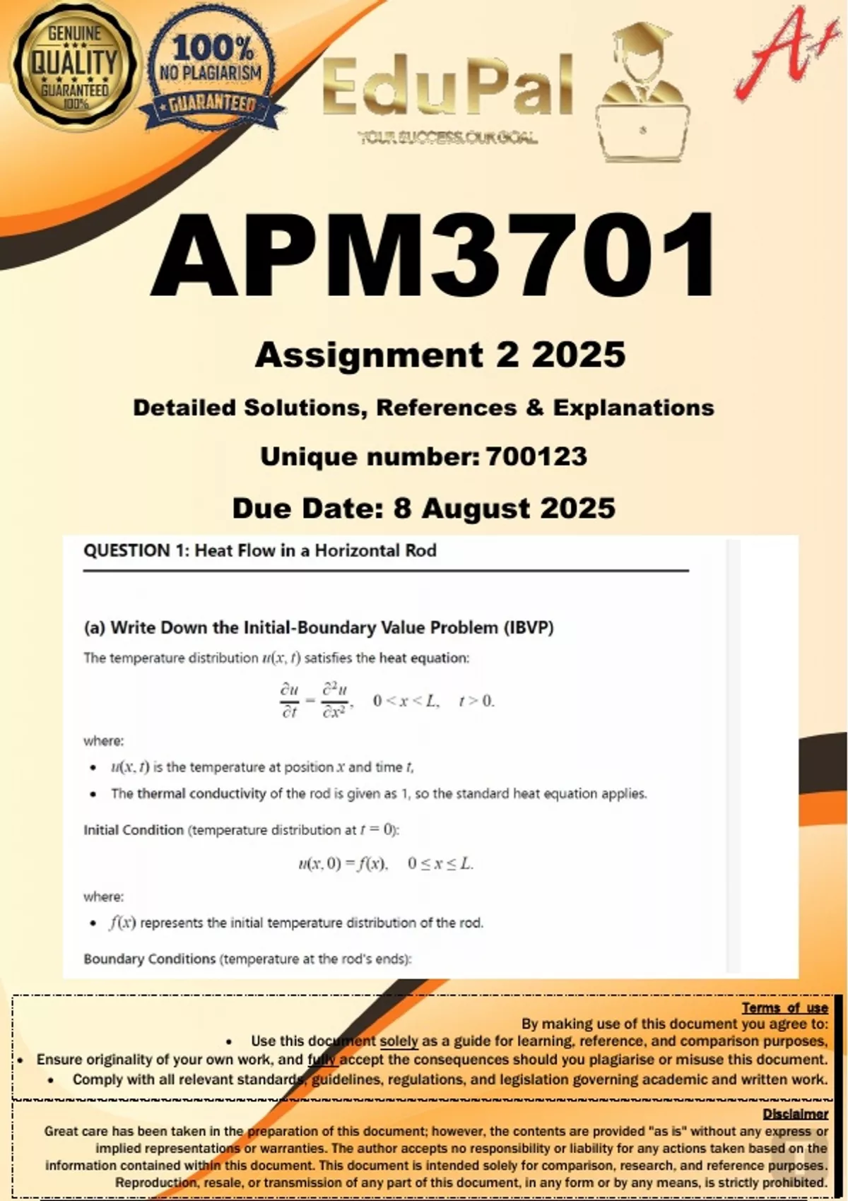APM3701 Assignment 2 (COMPLETE ANSWERS) 2025 (700123) - DUE 8 August ...