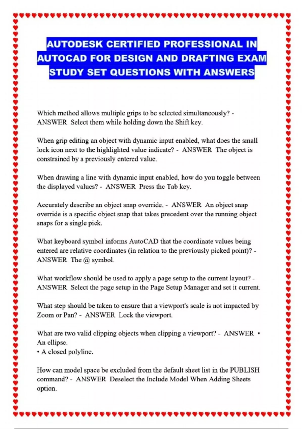 AUTODESK CERTIFIED PROFESSIONAL IN AUTOCAD FOR DESIGN AND DRAFTING EXAM ...