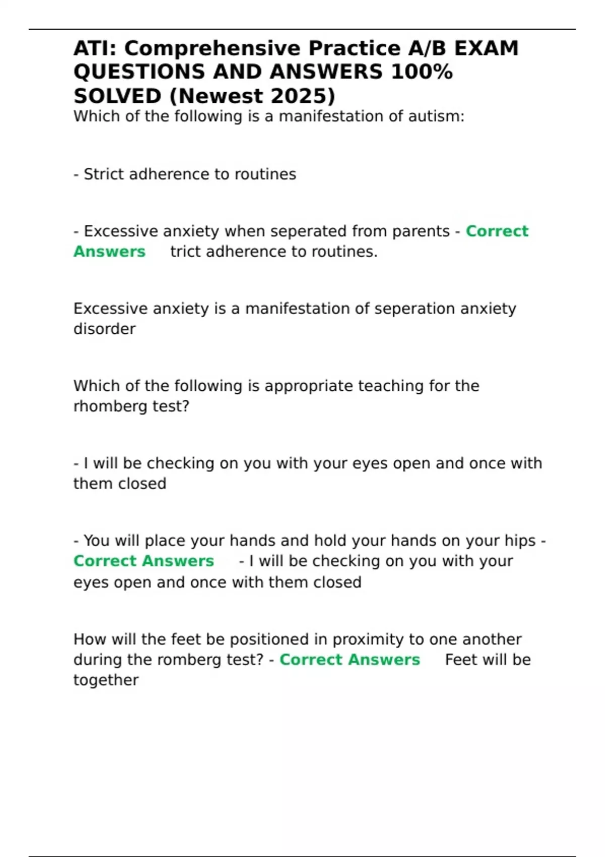 ATI Comprehensive Practice A B EXAM QUESTIONS AND ANSWERS 100- SOLVED ...