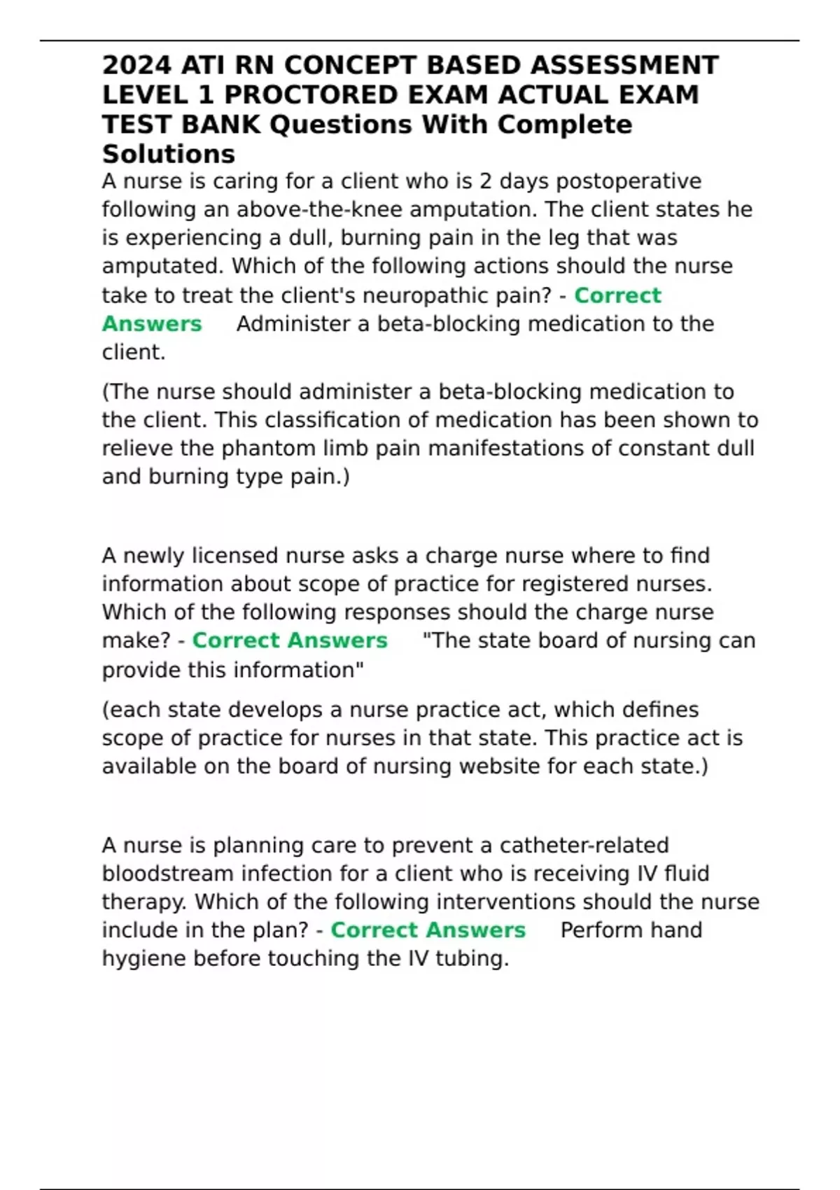 2024 ATI RN CONCEPT BASED ASSESSMENT LEVEL 1 PROCTORED EXAM ACTUAL EXAM ...