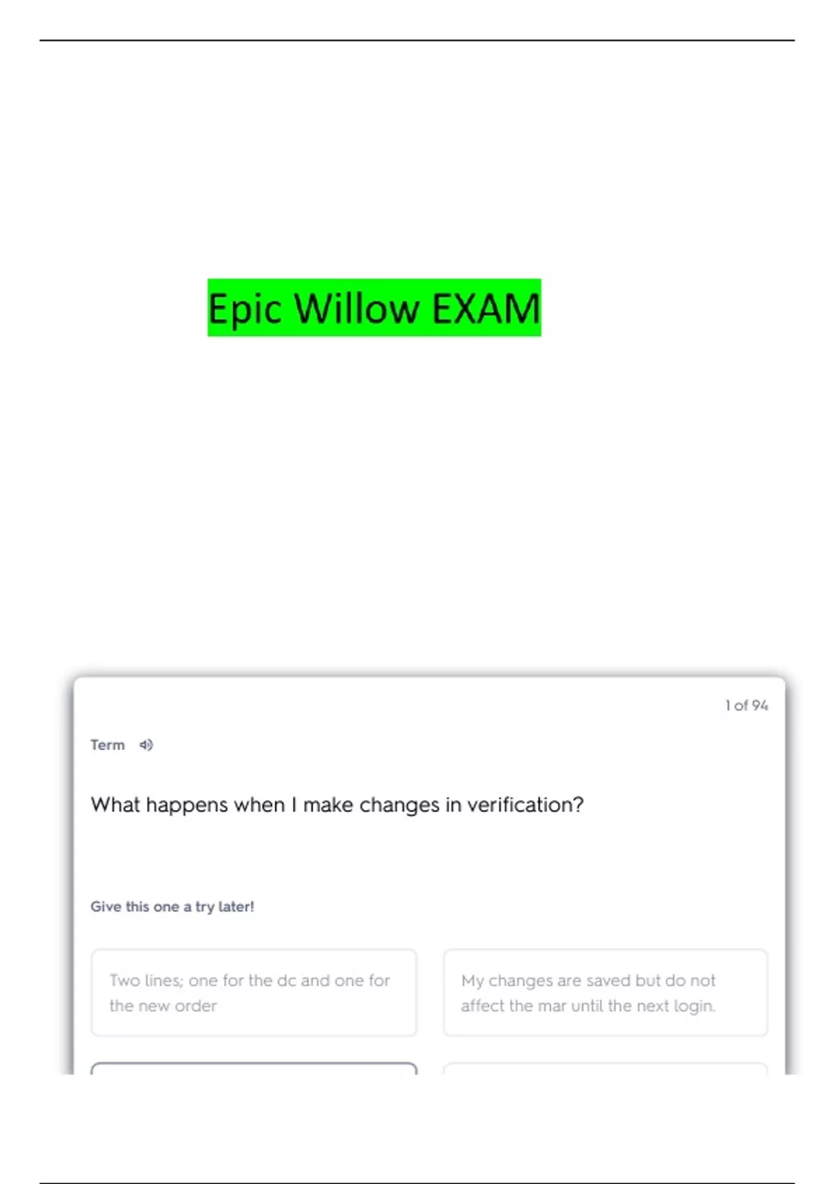 EPIC WILLOW TRAINER TRAINING QUESTIONS WITH COMPLETE ANSWERS - Epic ...
