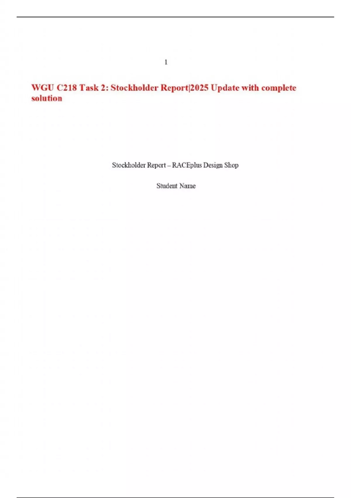 WGU C218 Task 2: Stockholder Report|2025 Update with complete solution ...