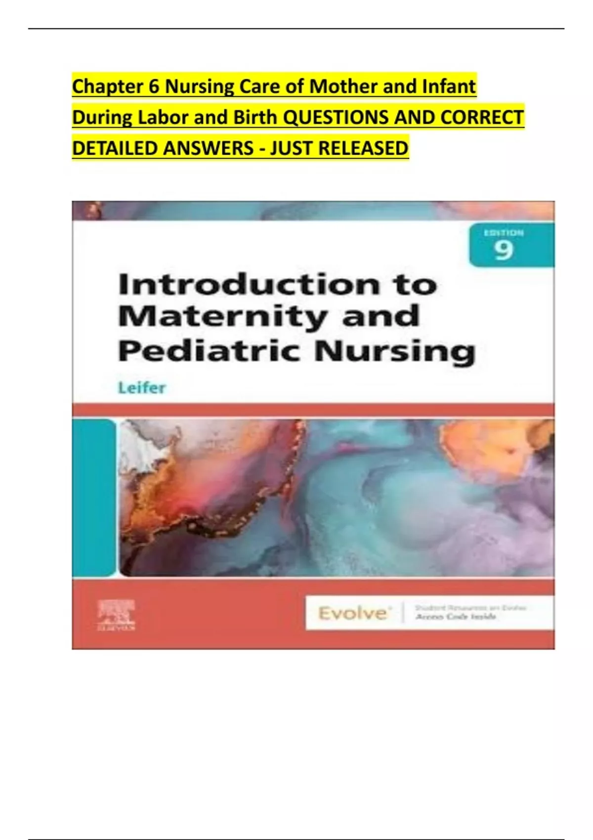 Chapter 6 Nursing Care of Mother and Infant During Labor and Birth ...