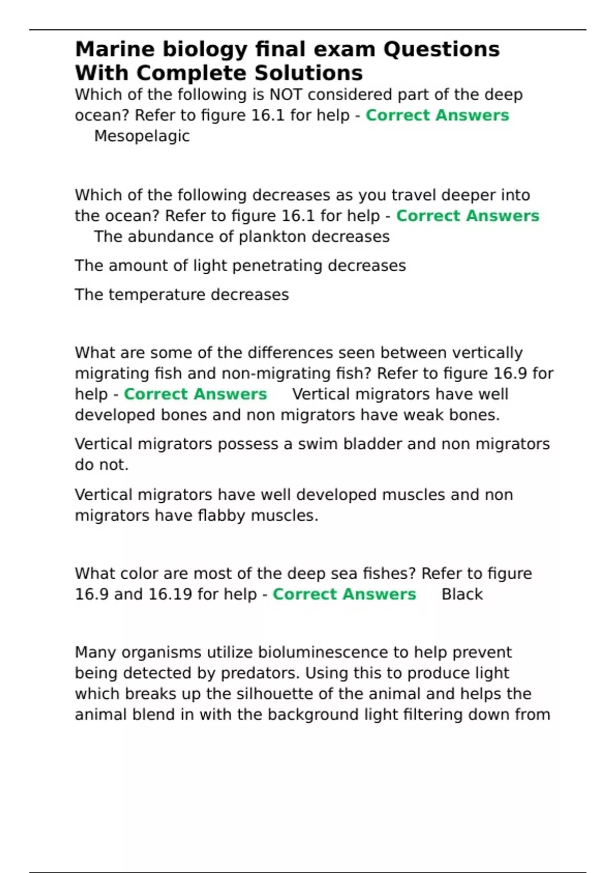 Marine biology final exam Questions With Complete Solutions - Marine ...