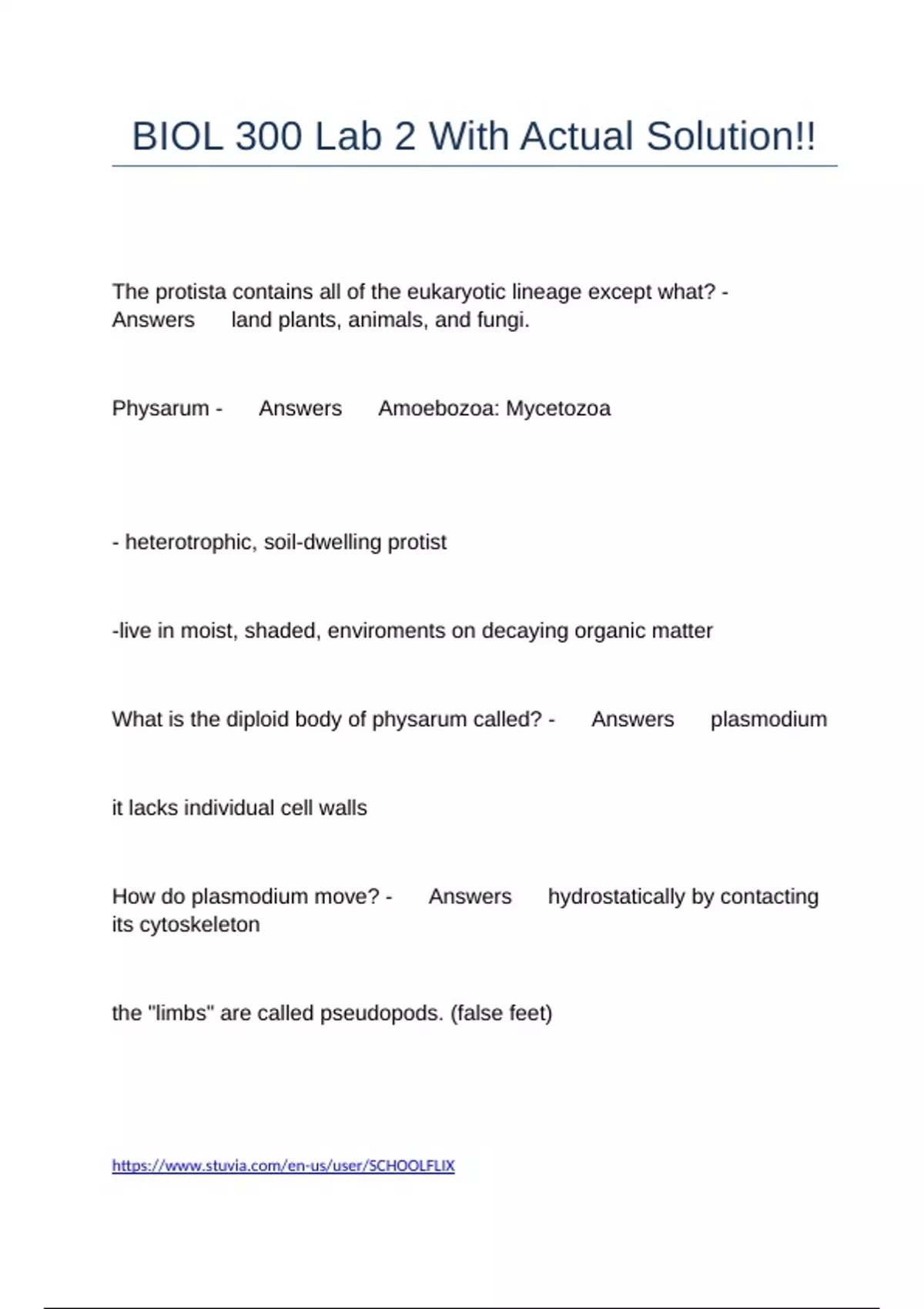 BIOL 300 Lab 2 With Actual Solution!! - BIOL 300 - Stuvia US