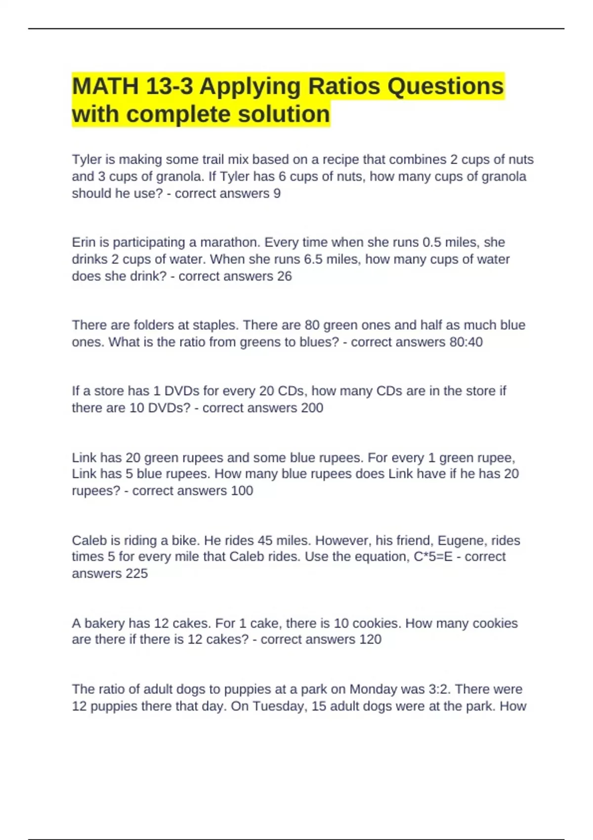 MATH 13-3 Applying Ratios Questions with complete solution - SAT ...