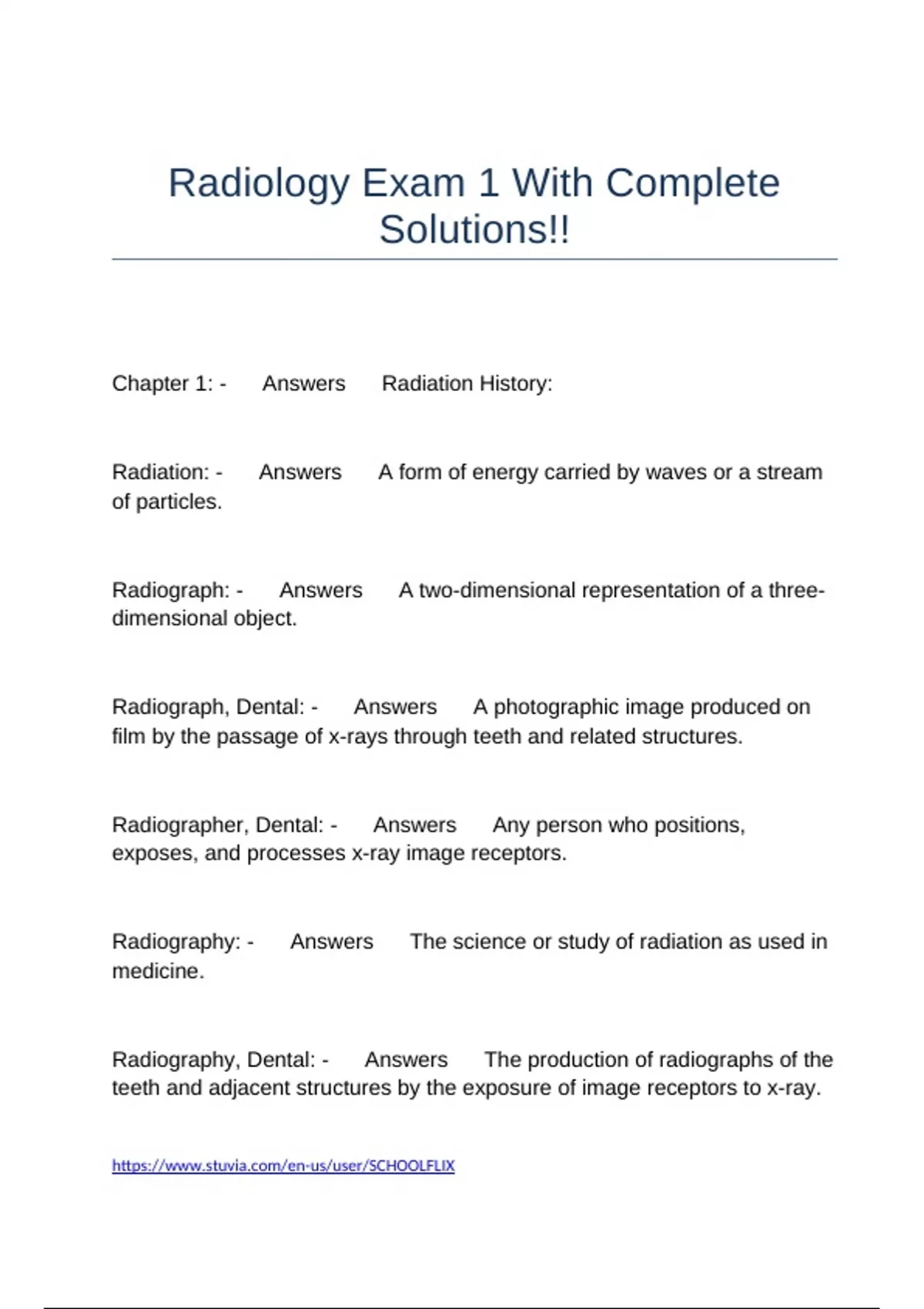 Radiology Exam 1 With Complete Solutions!! - Radiology - Stuvia US