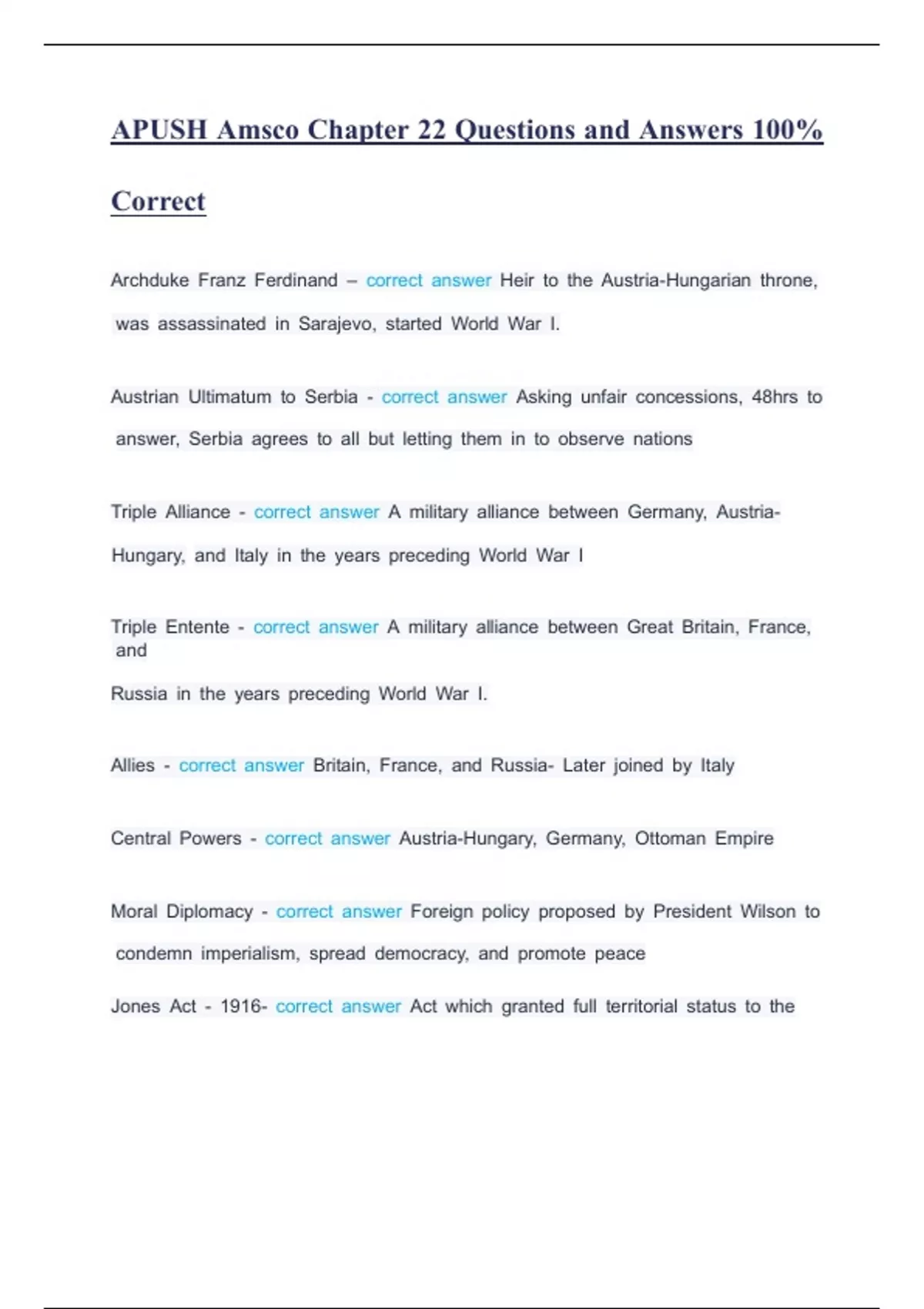 APUSH Amsco Chapter 22 Questions and Answers 100% Correct - APUSH Amsco ...