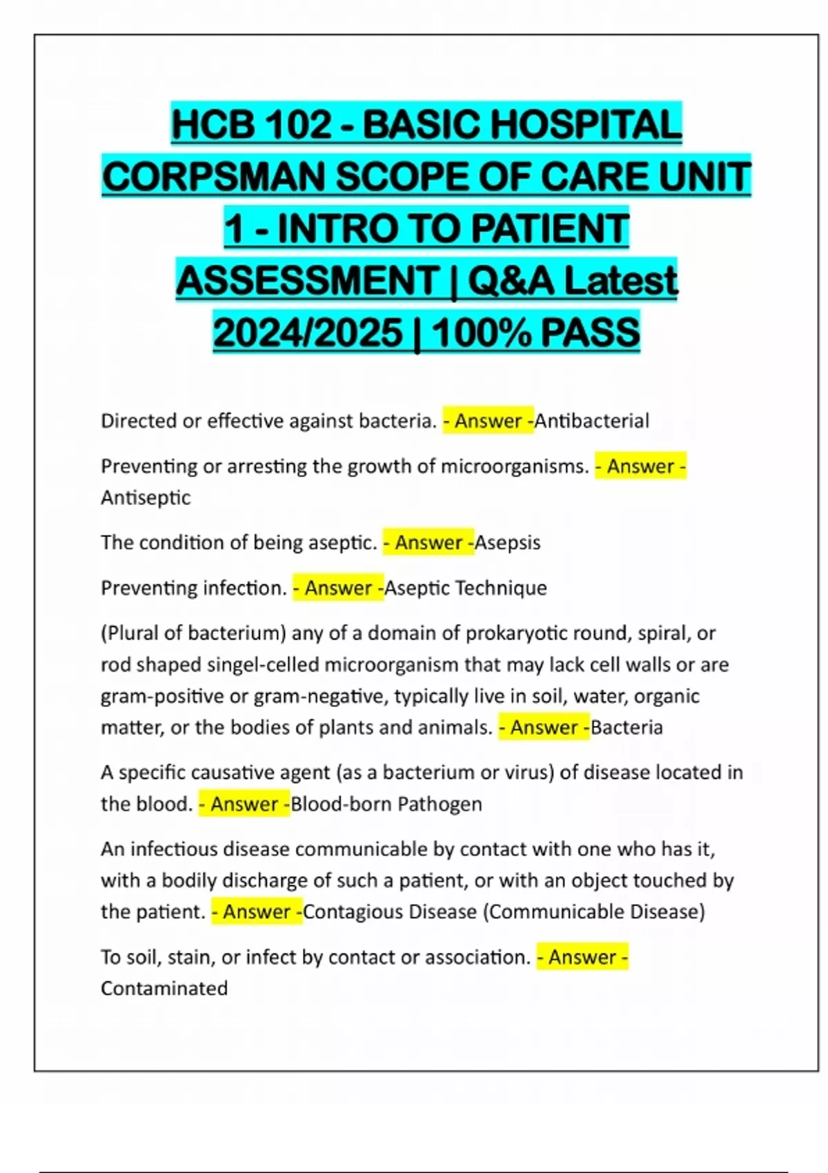 HCB 102 - BASIC HOSPITAL CORPSMAN SCOPE OF CARE UNIT 1 - INTRO TO ...