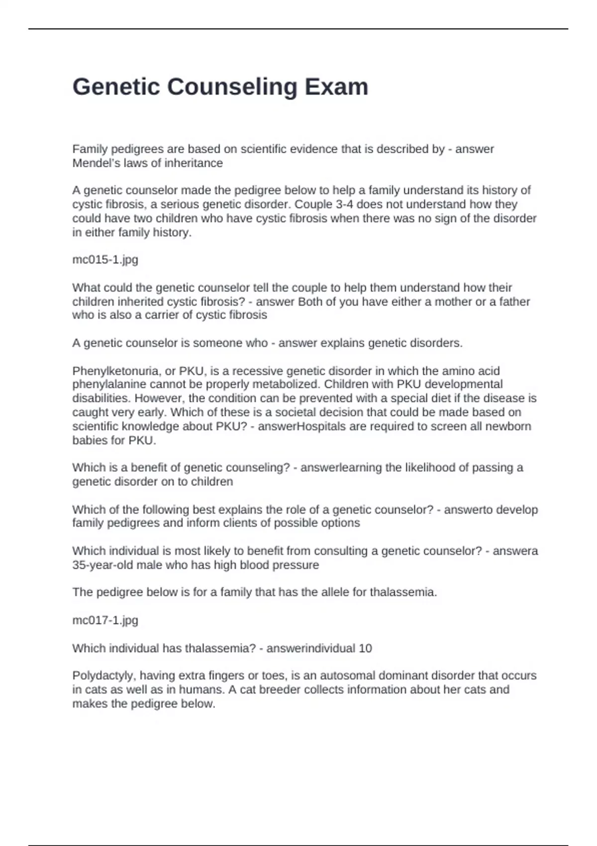 Genetic Counseling Exam Questions and Answers - Genetic Counseling ...