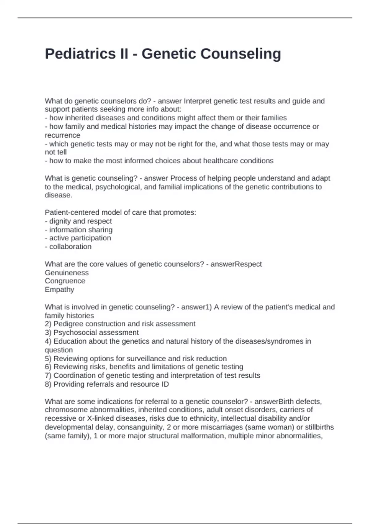 Pediatrics II - Genetic Counseling Questions and Answers 100% Correct ...