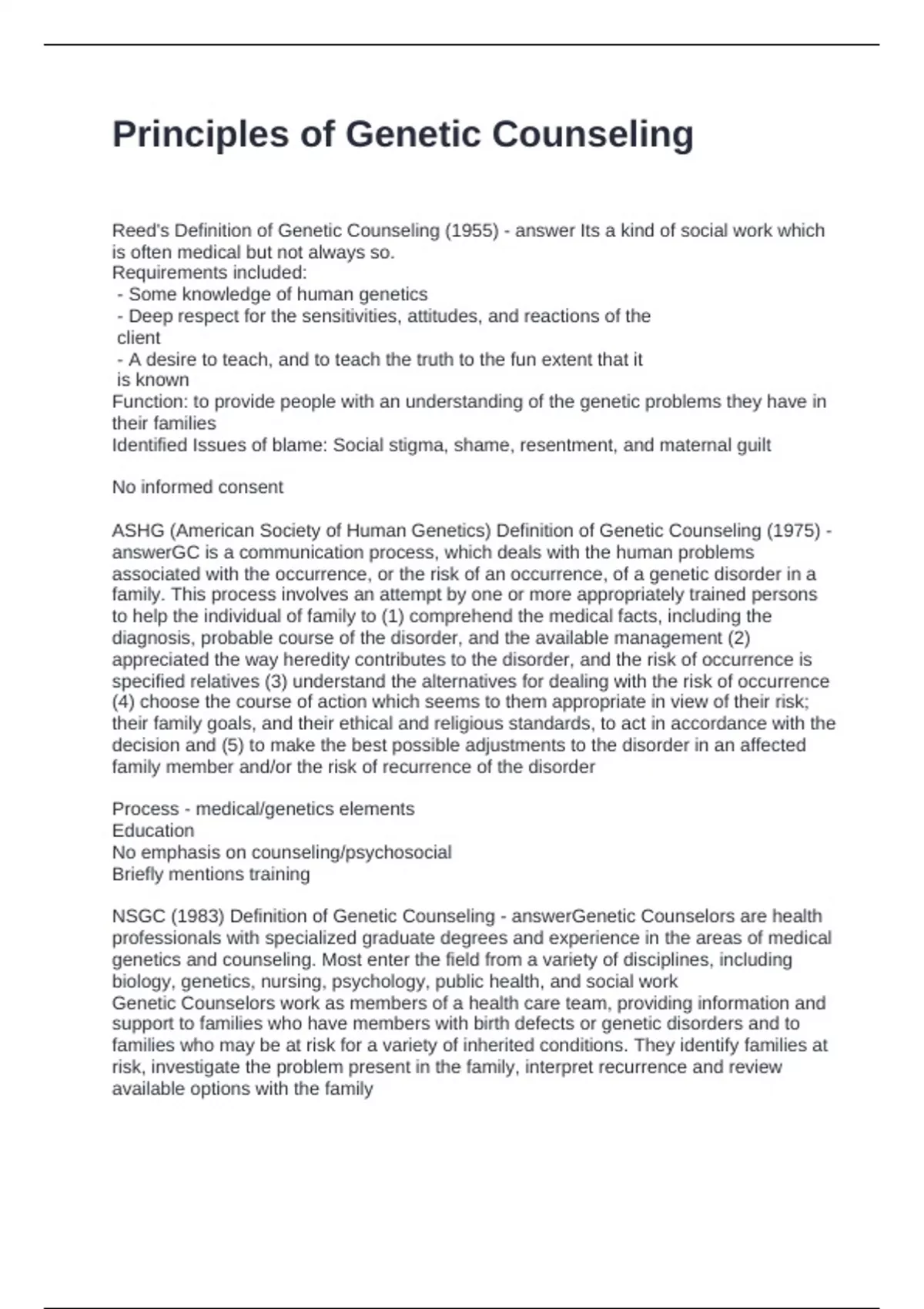 Principles of Genetic Counseling Questions with Solutions - Genetic ...