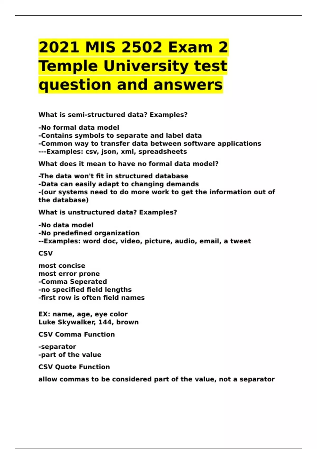 2021 MIS 2502 Exam 2 Temple University test question and answers - MIS ...
