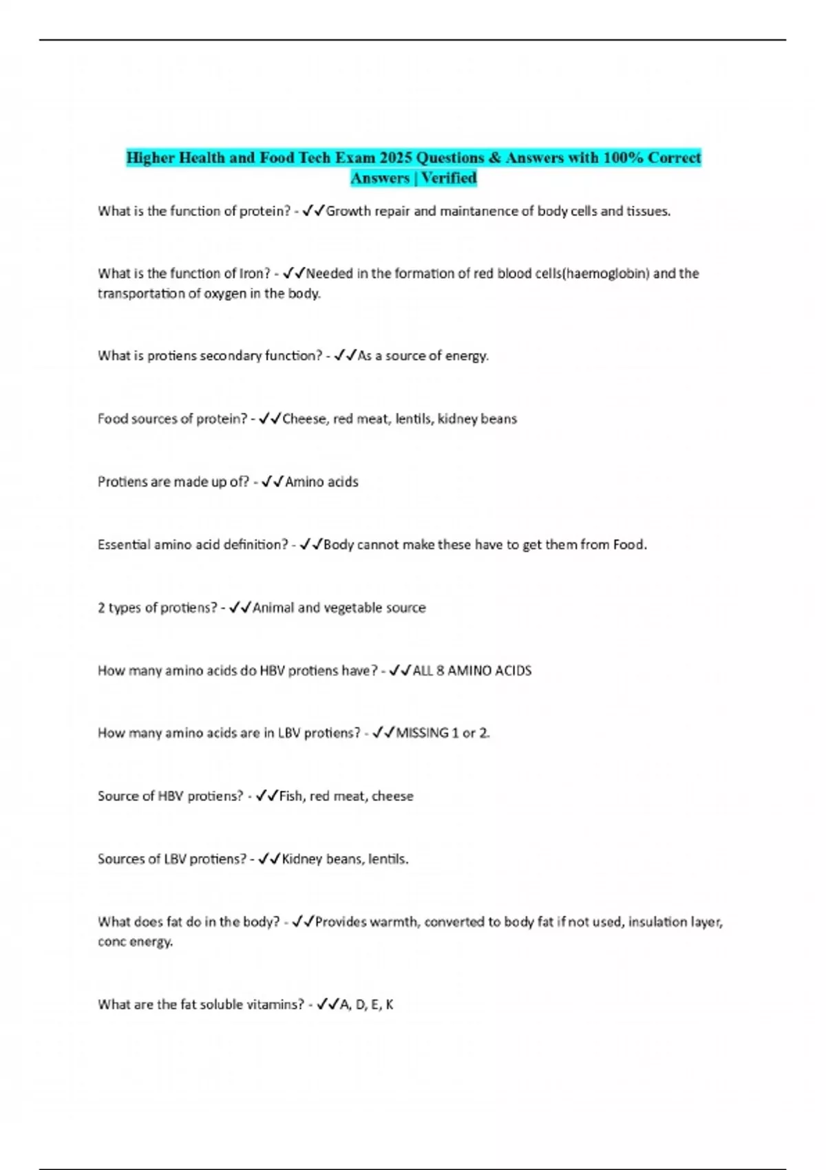 Higher Health and Food Tech Exam 2025 Questions & Answers with 100% ...