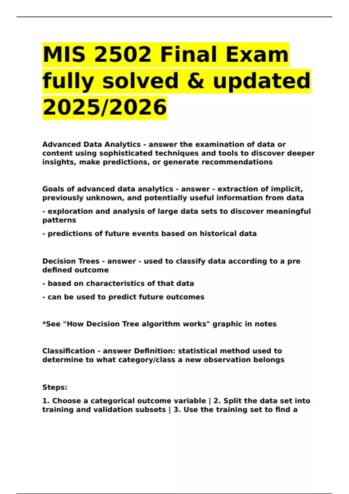 MIS 2502 Final Exam fully solved & updated . - MIS 2502 - Stuvia US