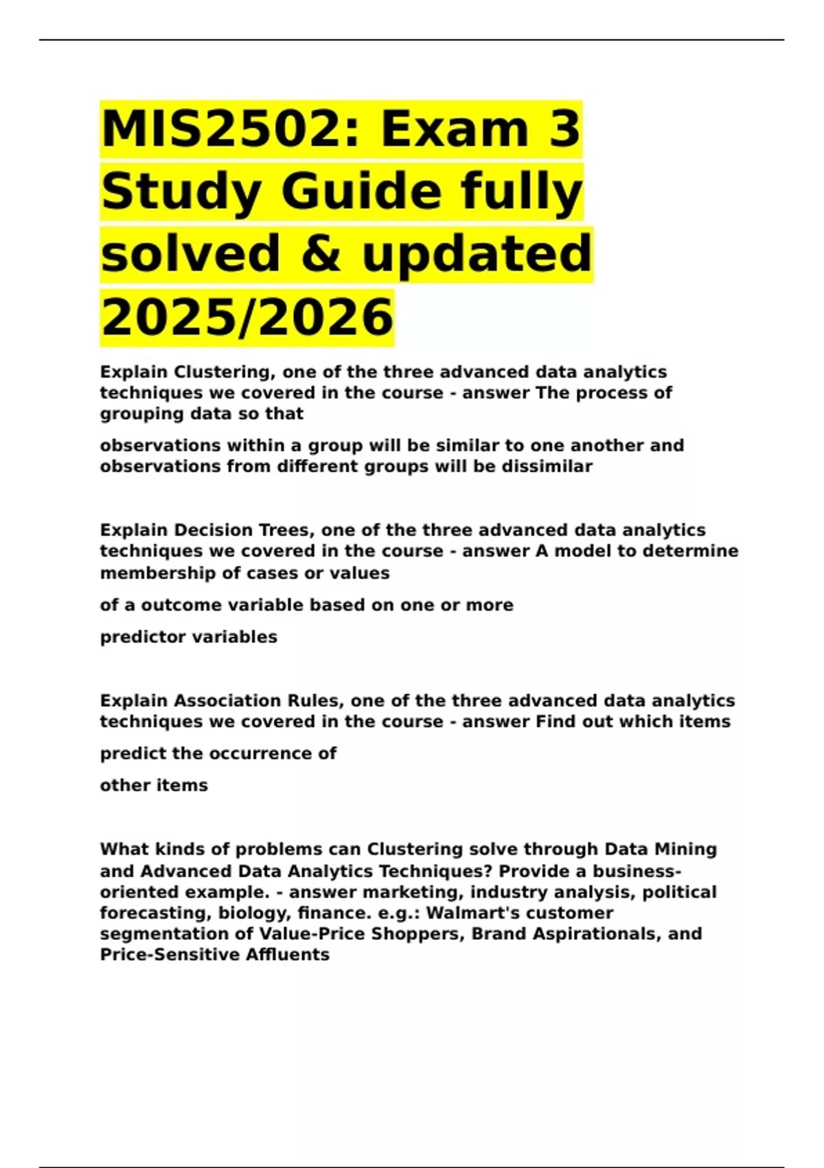 MIS2502 Exam 3 Study Guide fully solved & updated - MIS 2502 - Stuvia US