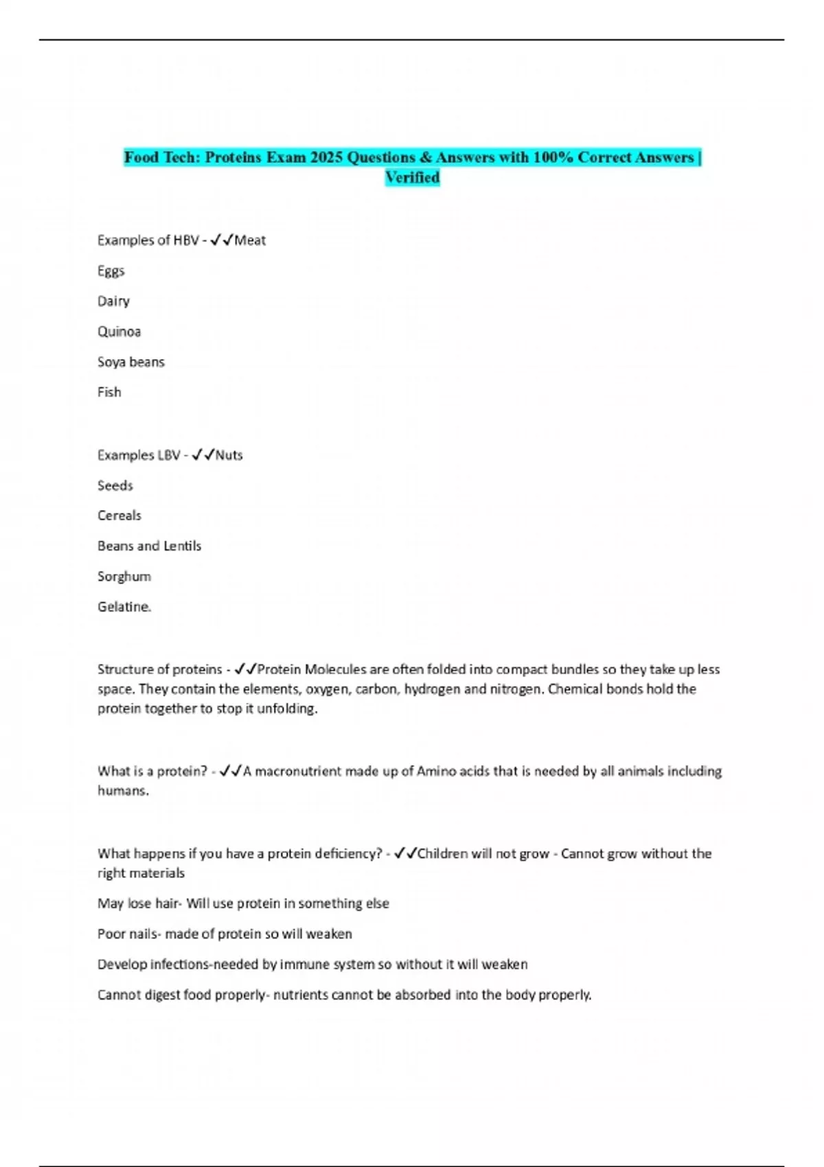 Food Tech: Proteins Exam 2025 Questions & Answers with 100% Correct ...