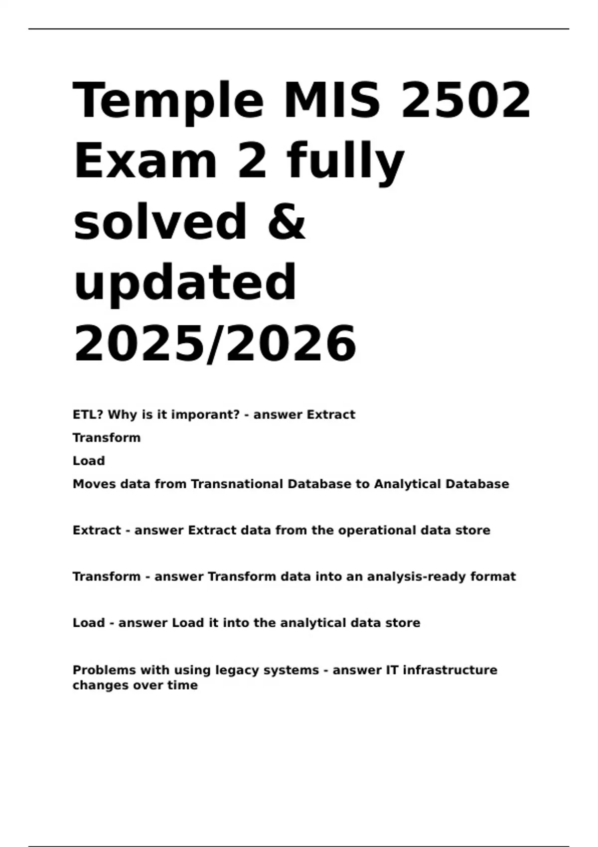 Temple MIS 2502 Exam 2 fully solved & updated - MIS 2502 - Stuvia US