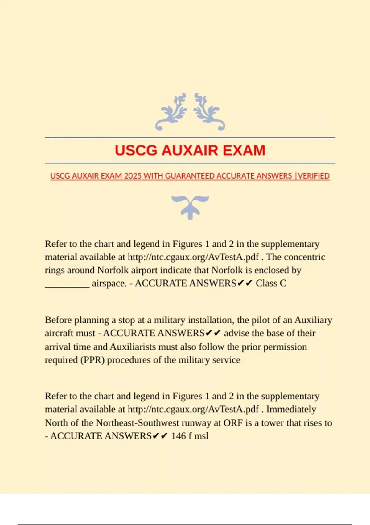 USCG AUXAIR EXAM 2025 WITH GUARANTEED ACCURATE ANSWERS |VERIFIED - USCG ...