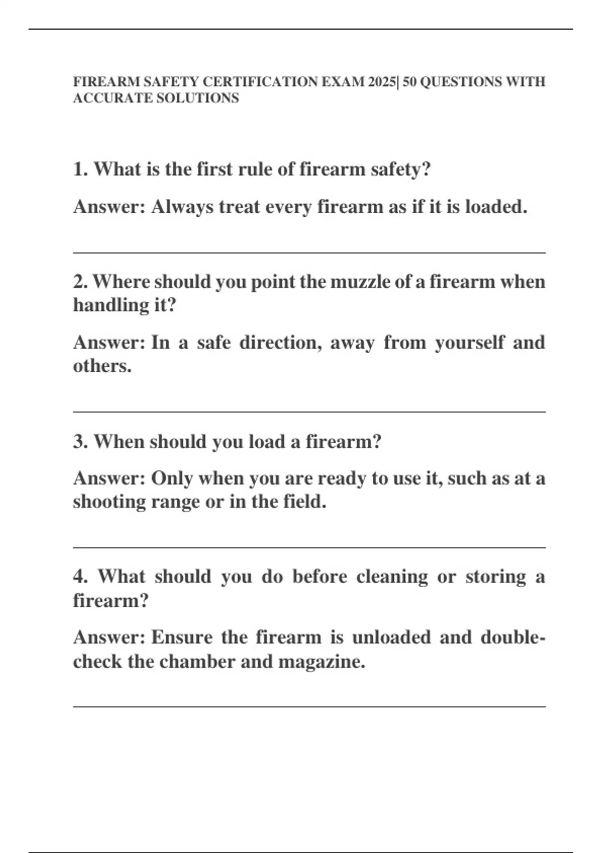 FIREARM SAFETY CERTIFICATION EXAM 2025| 50 QUESTIONS WITH ACCURATE ...