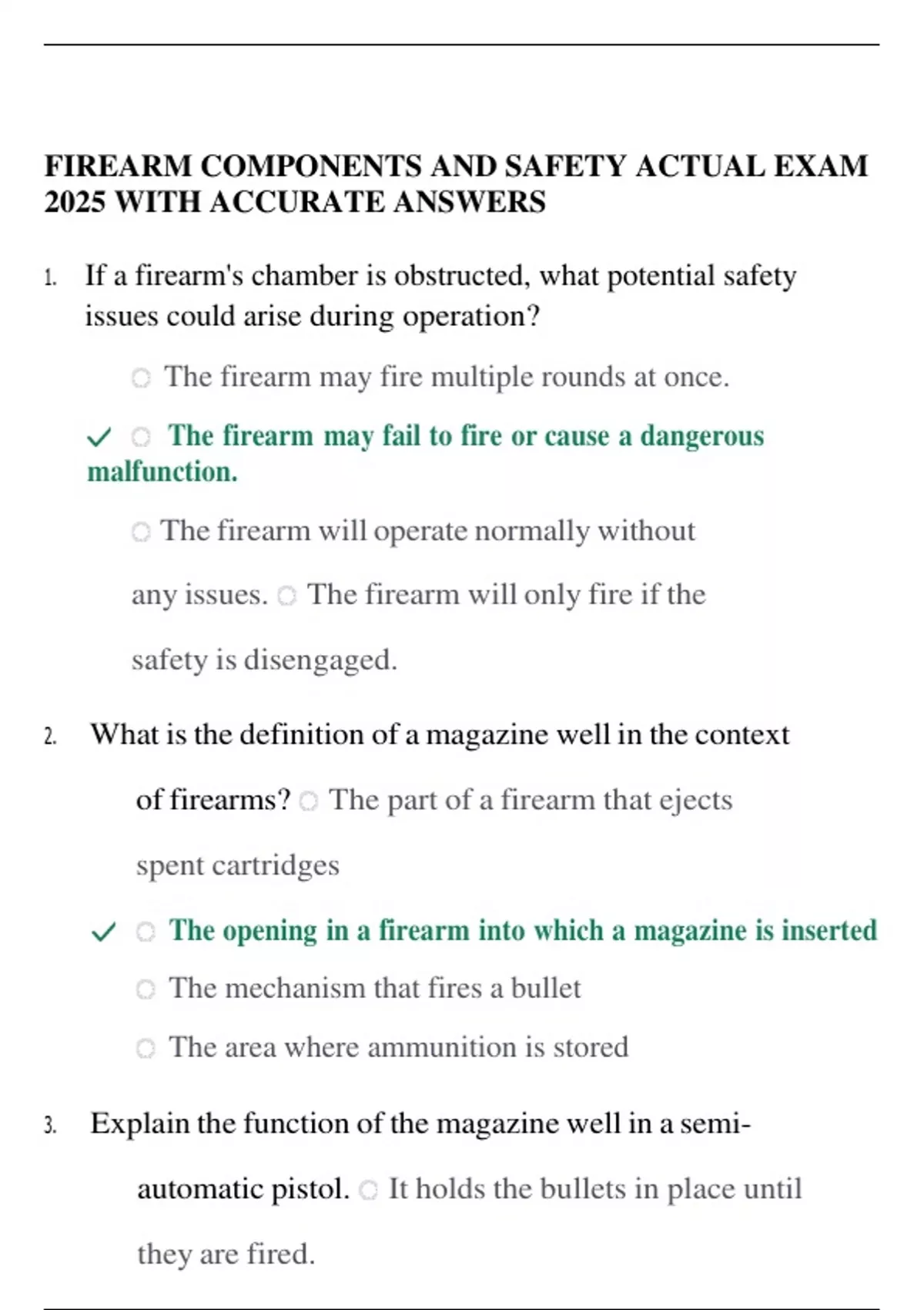 FIREARM COMPONENTS AND SAFETY ACTUAL EXAM 2025 WITH ACCURATE ANSWERS ...