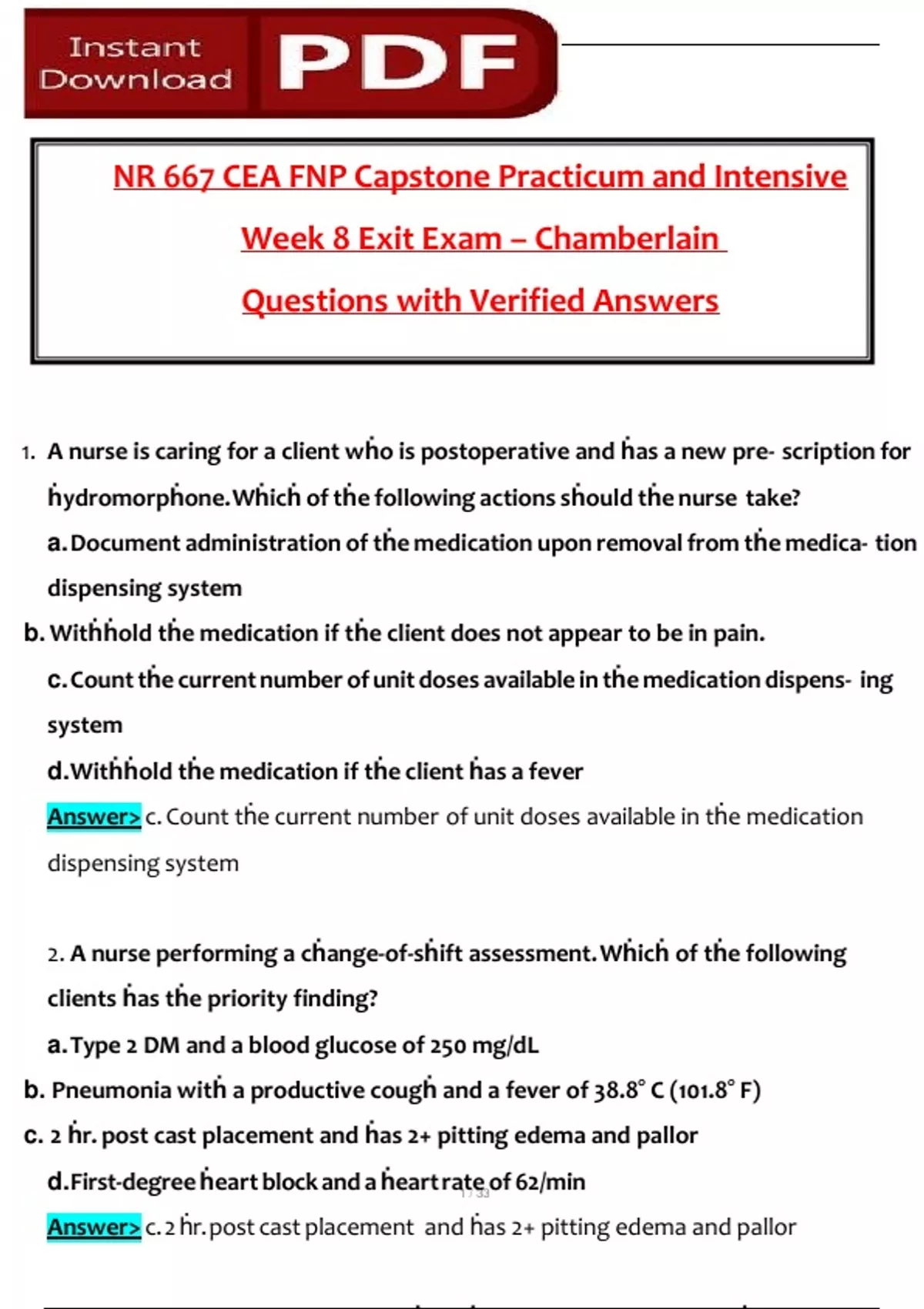 NR 667 CEA FNP Capstone Practicum and Intensive Final Exam ...
