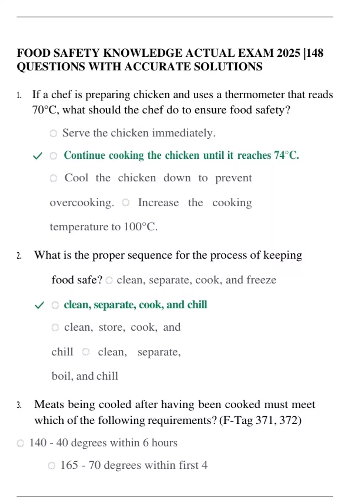 FOOD SAFETY KNOWLEDGE ACTUAL EXAM 2025 |148 QUESTIONS WITH ACCURATE ...