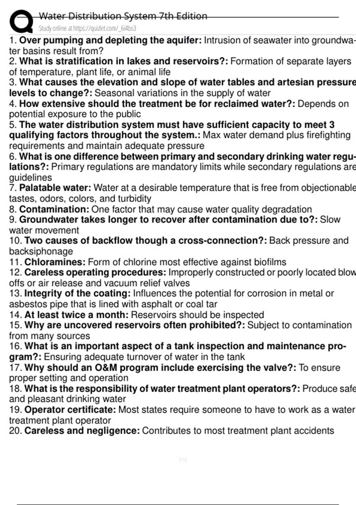 Water Distribution System 7th Edition Exam Questions With Correct ...