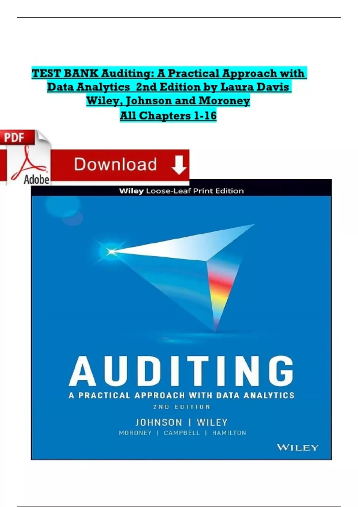 Auditing: A Practical Approach with Data Analytics 2nd Edition by Laura Davis Wiley, Johnson and ...