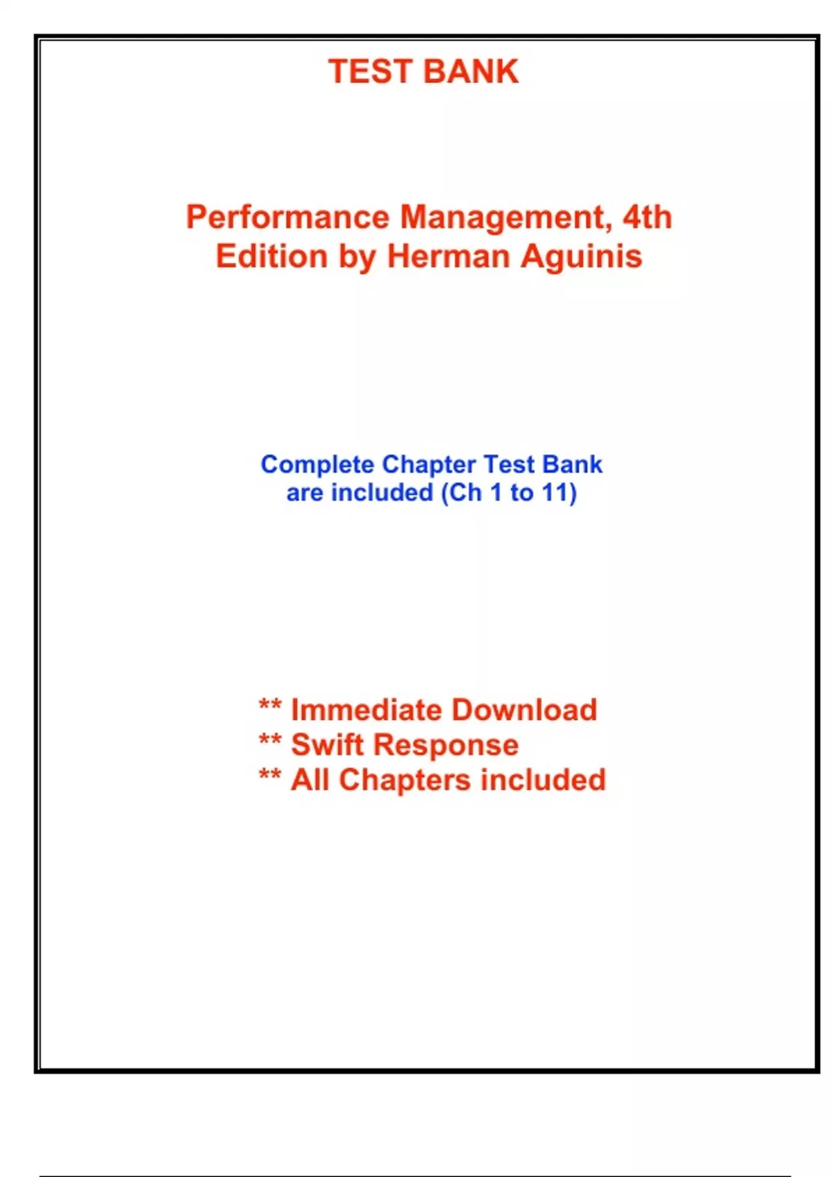 Test Bank for Performance Management, 4th Edition by Aguinis (All ...