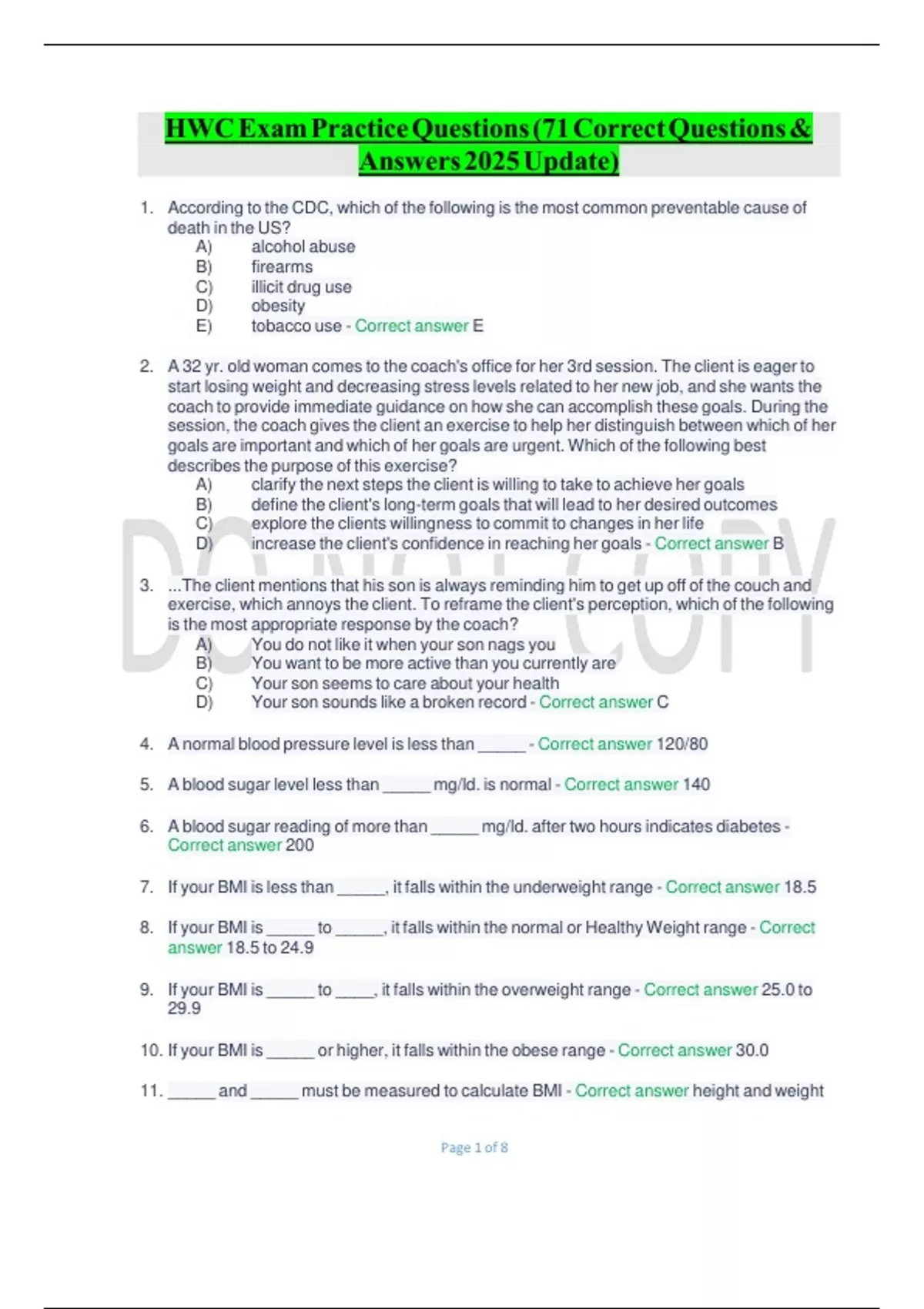 HWC Exam Practice Questions (71 Correct Questions & Answers 2025 Update ...