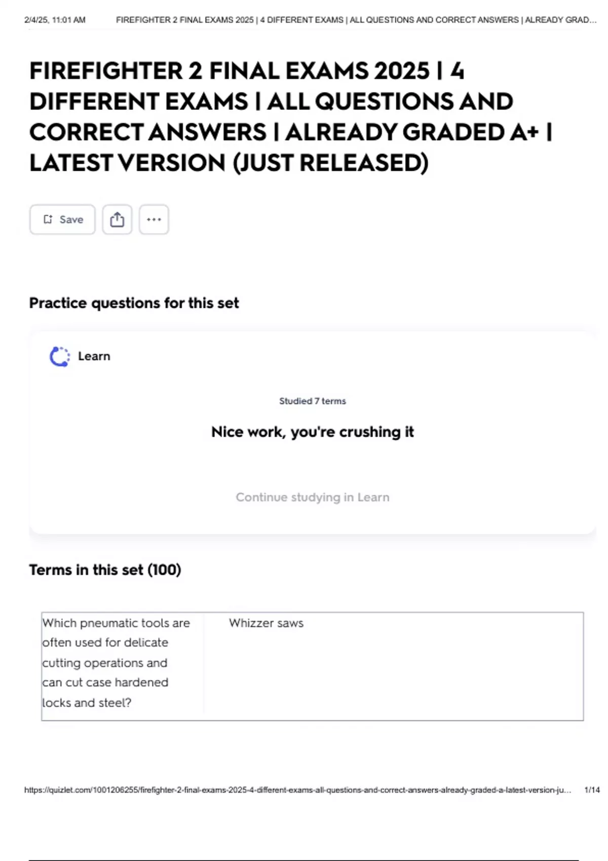 FIREFIGHTER 2 FINAL EXAMS 2025 | 4 DIFFERENT EXAMS | ALL QUESTIONS AND CORRECT ANSWERS | ALREADY ...